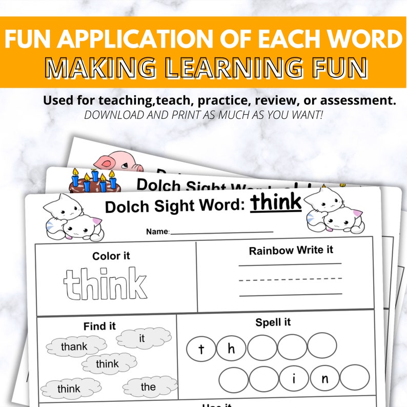 41 First Grade 1st Dolch Word Worksheets Instant Download - Etsy Australia
