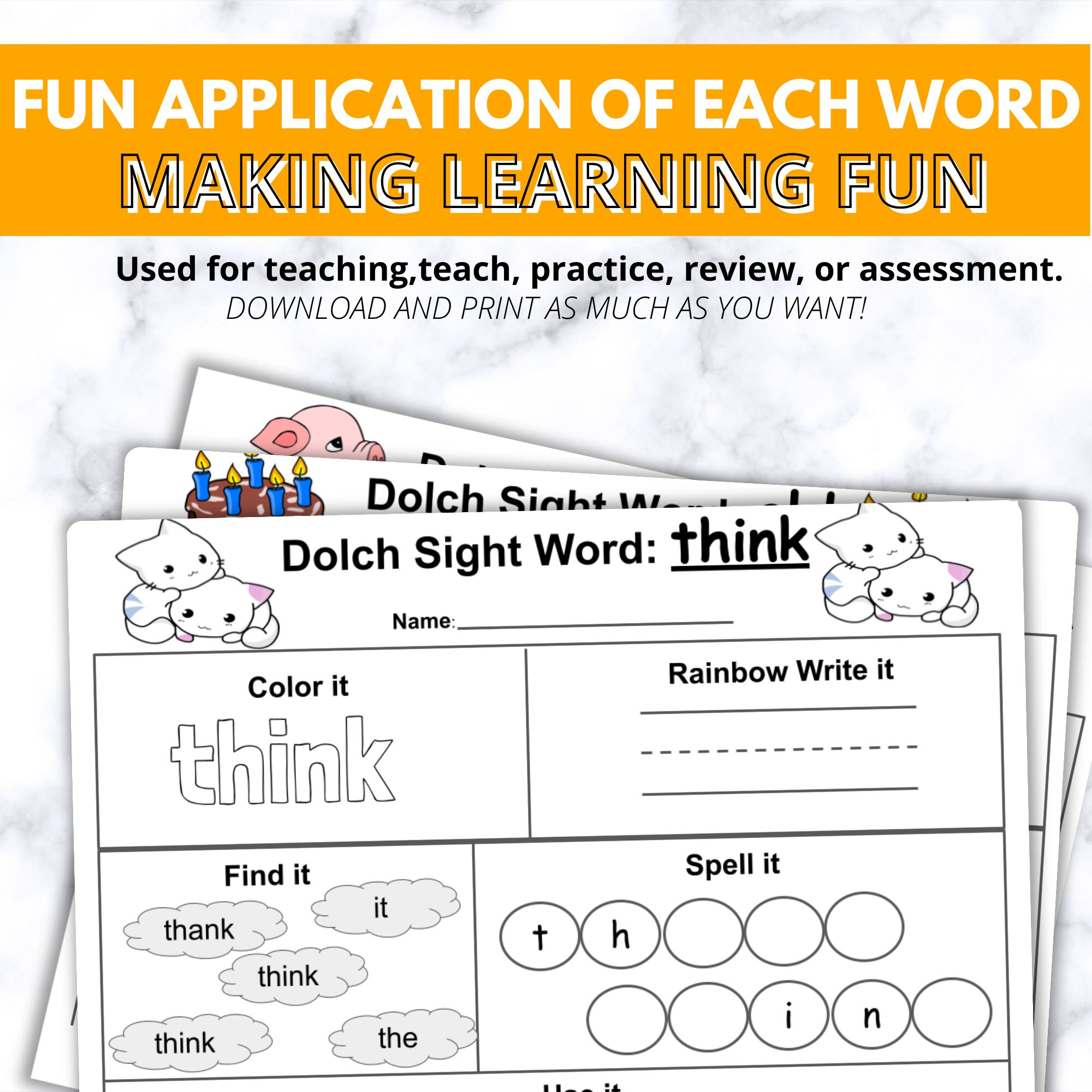 41 First Grade 1st Dolch Word Worksheets, Instant Download, First Grade ...