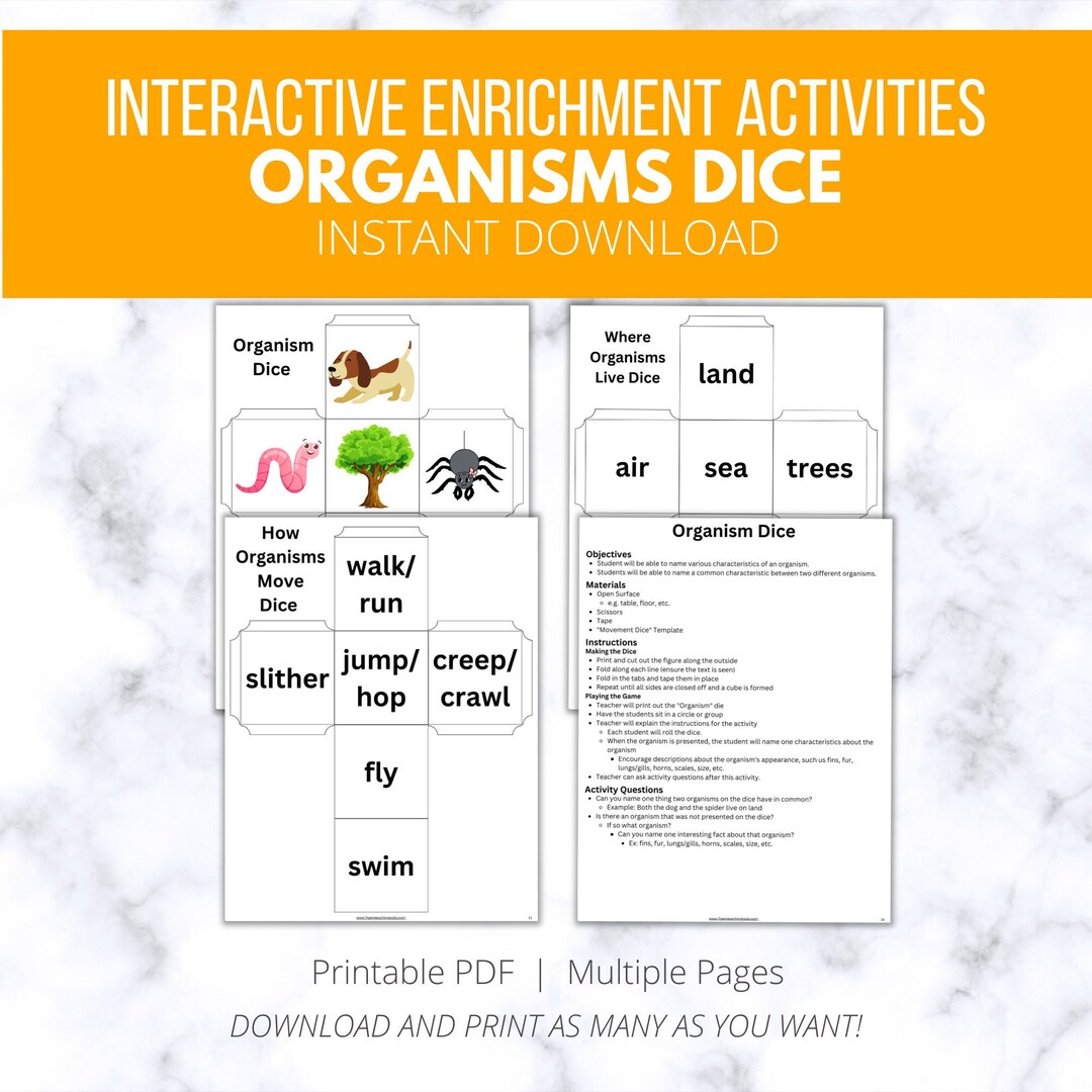 Kindergarten Organism Dice Game: How They Move, Live, and More ...