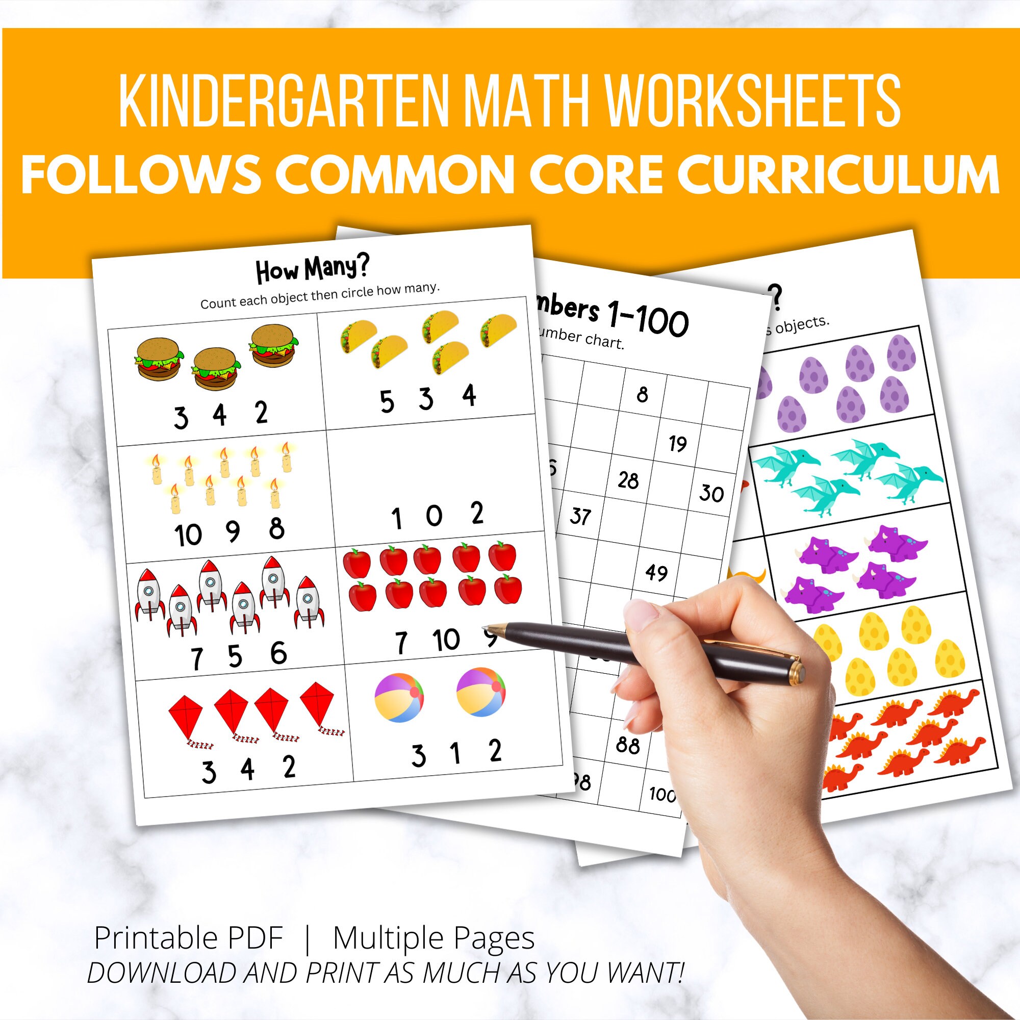 30+ Counting Kindergarten Math Common Core Worksheets, Number Sense ...