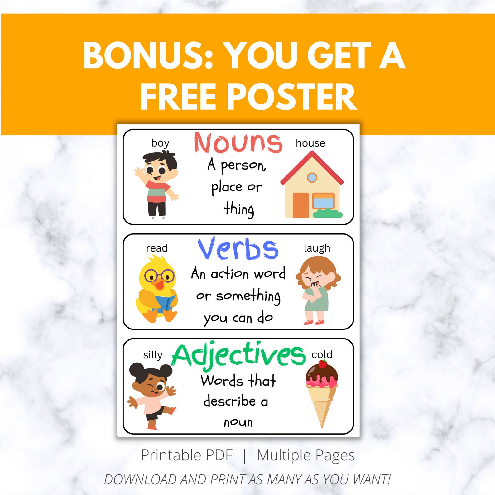 60 Nouns, Verbs, Adjectives Worksheets, Parts of Speech Classroom ...