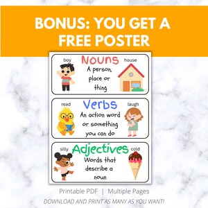 60 Nouns, Verbs, Adjectives Worksheets, Parts of Speech Classroom ...