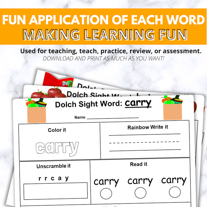 41 Third (3rd) Grade Dolch Sight Word Worksheets, Instant Download ...