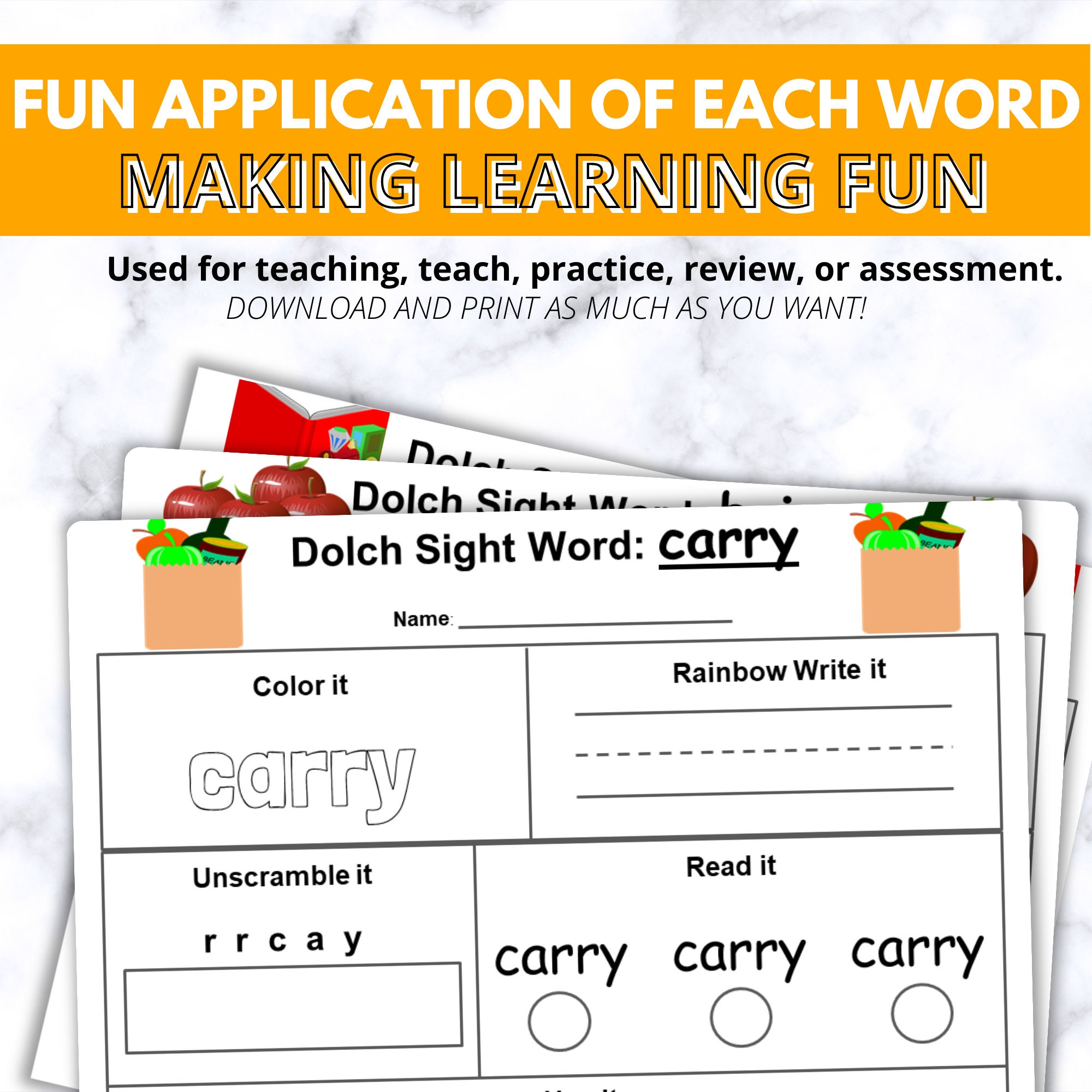 41 Third (3rd) Grade Dolch Sight Word Worksheets, Instant Download ...