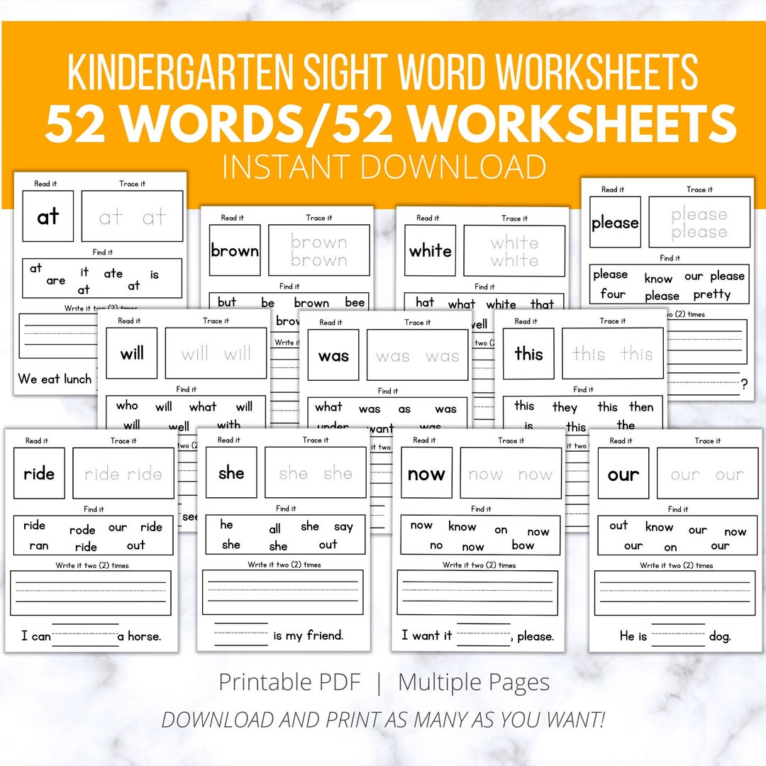 52 Primer Dolch Sight Word Worksheets, Reading, Tracing, Writing ...