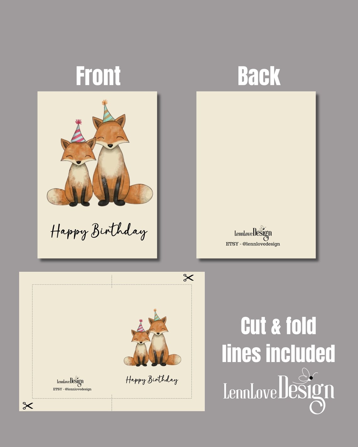 Happy Birthday Fox, Digital and Downloadable Birthday Card, Birthday ...