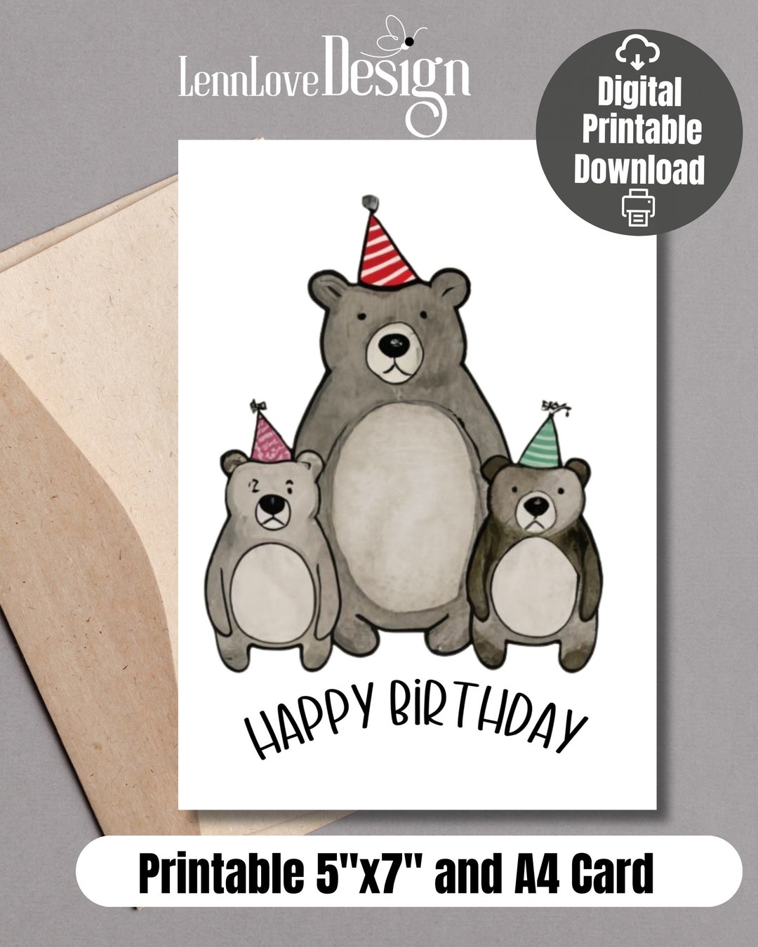 Happy Birthday Bears, Digital and Downloadable Birthday Card, Birthday ...