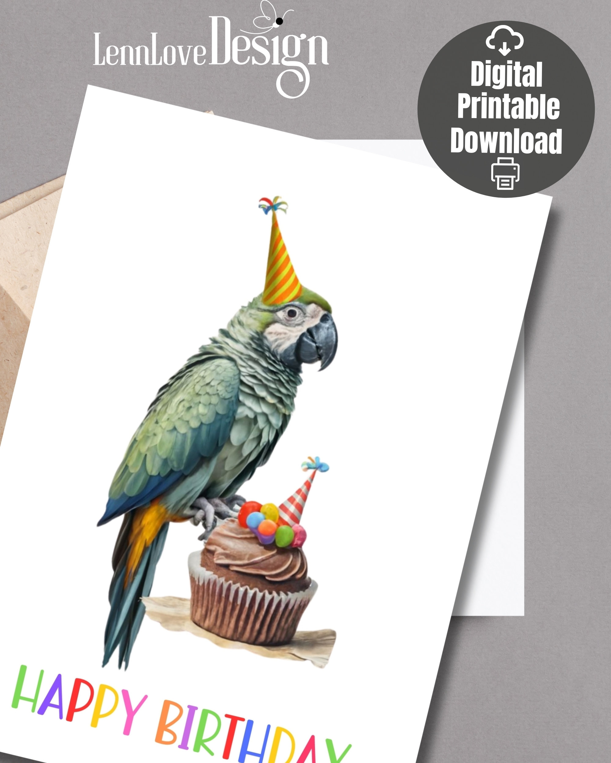 5 Pack Happy Birthday Animal Watercolor Cards, Digital Set of 5 ...