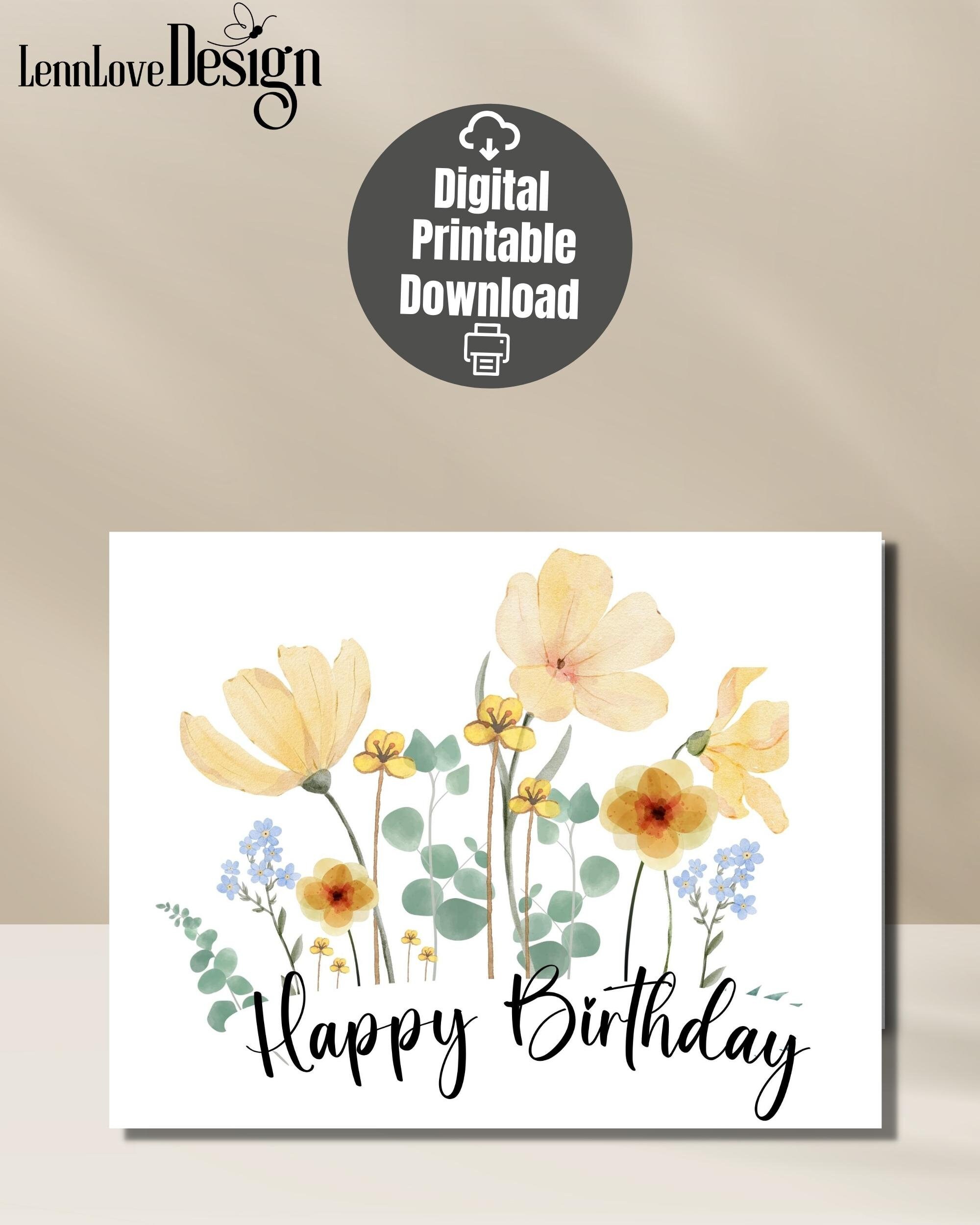 Birthday Greeting Card, Digital and Downloadable, Watercolor Card ...