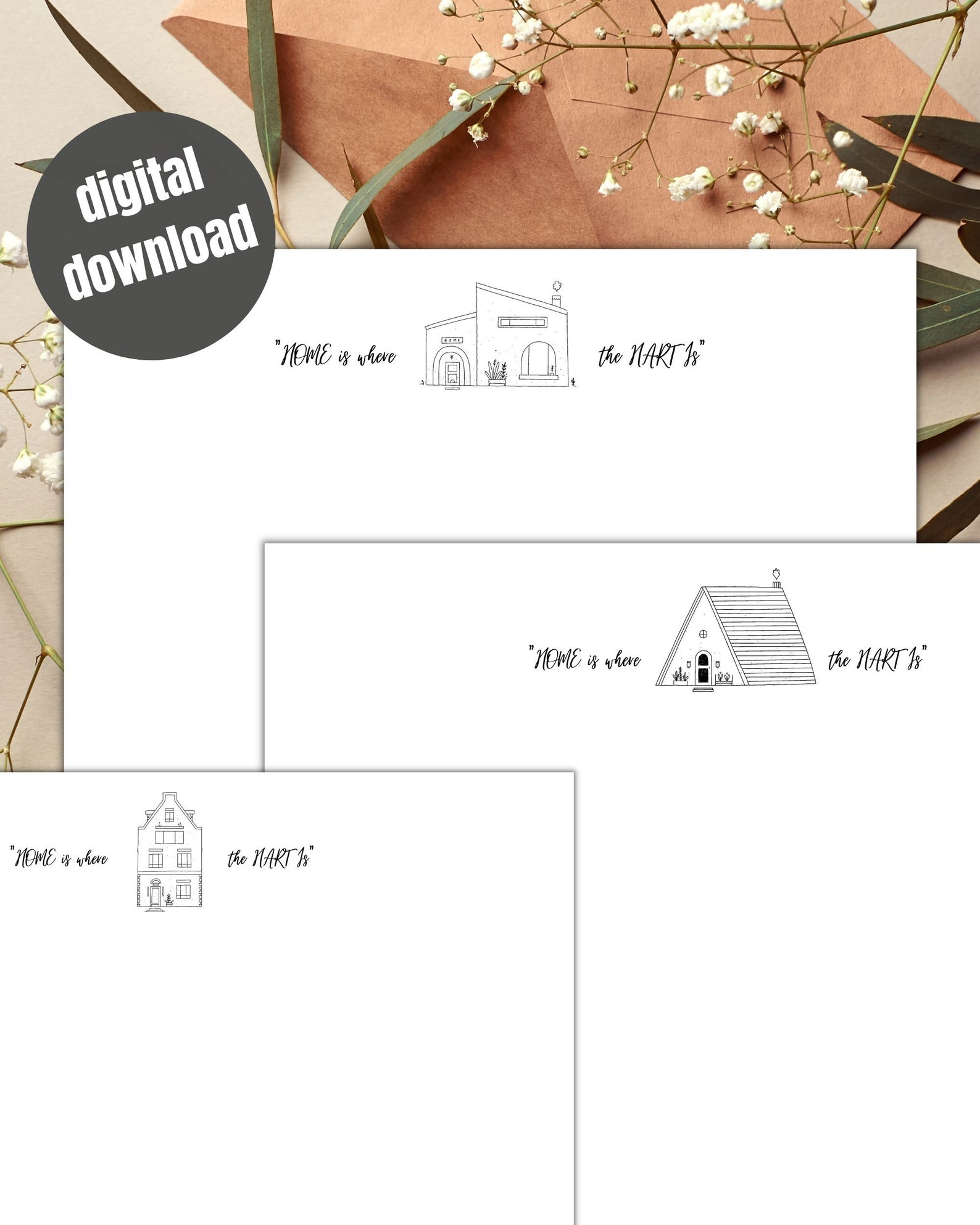 12 Printable Houses Stationary & 6 Envelopes, Direct Downloads, Instant ...