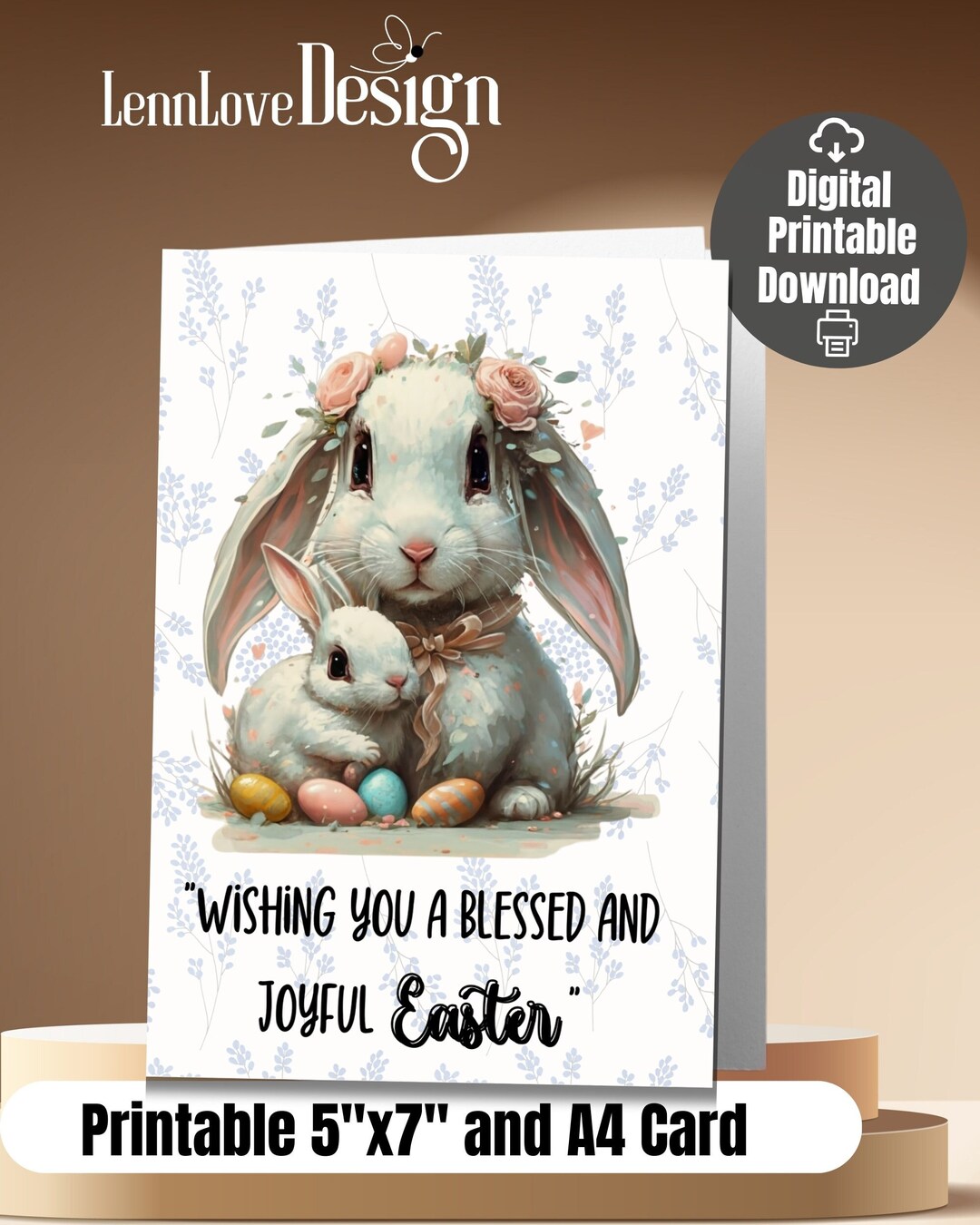 Easter Rabbit Printable Greeting Card, a Blessed and Joyful Easter Wish ...