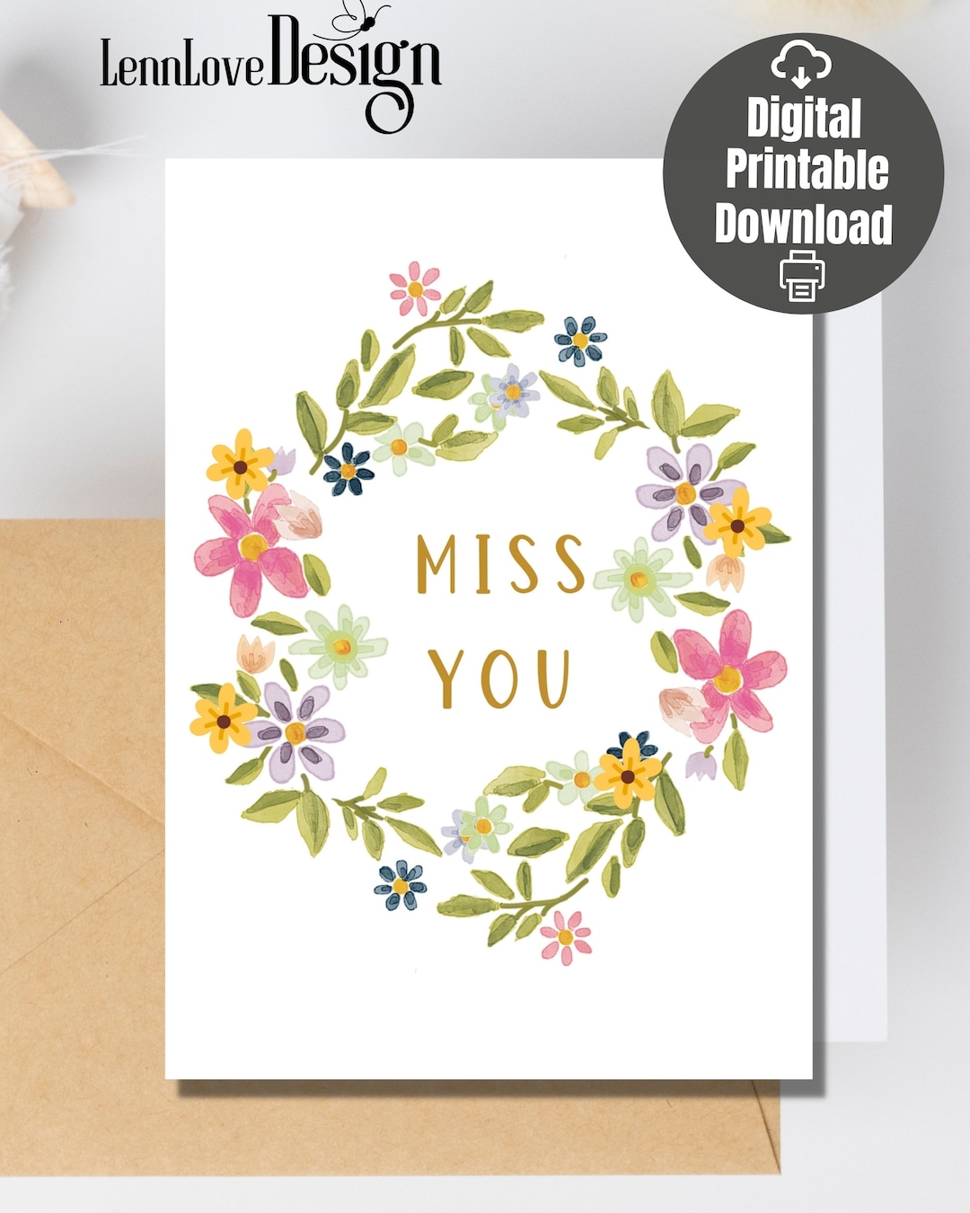 Miss You Greeting Card, Personal Message Card, Flower Reef, Expression ...