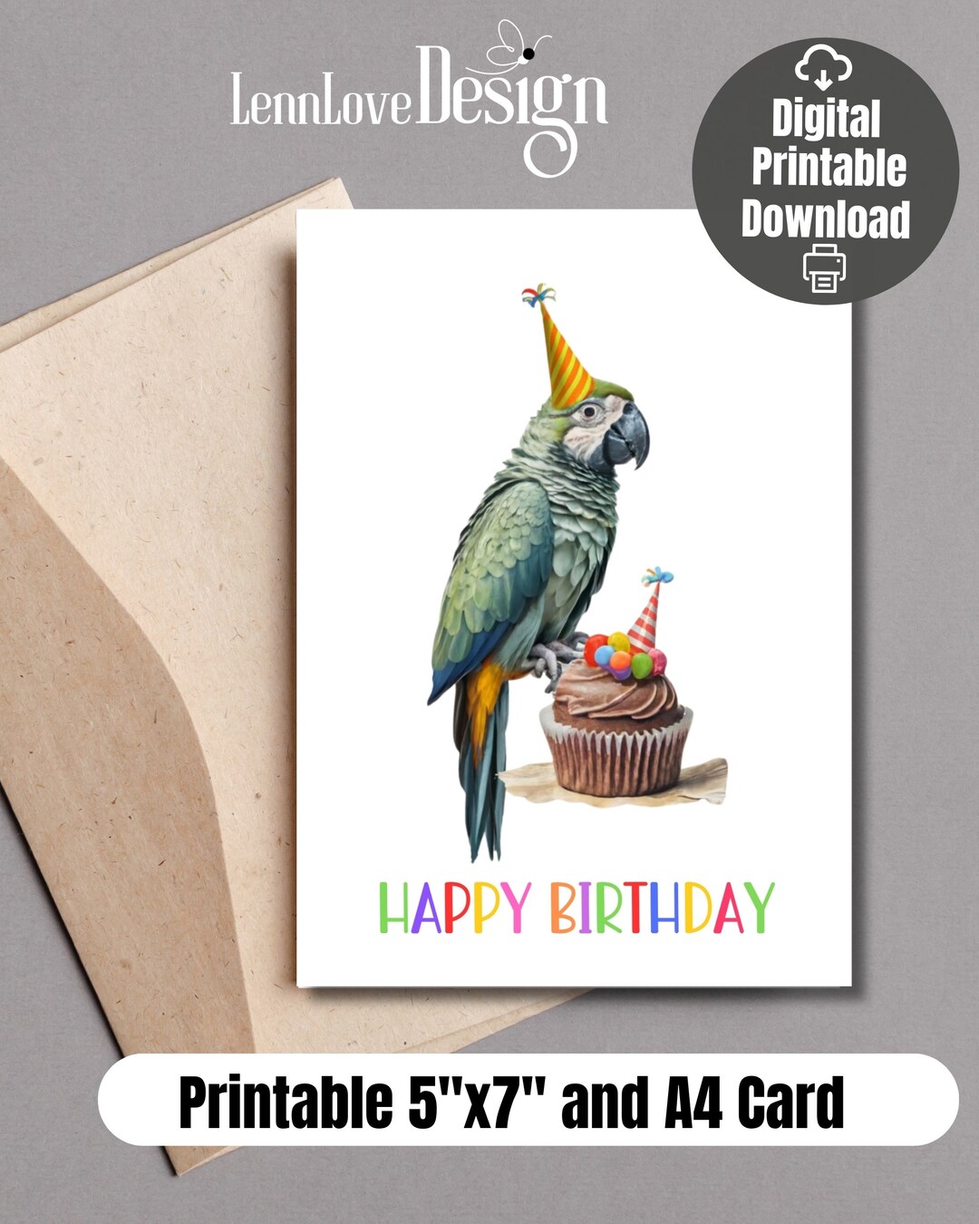 Happy Birthday Parrot, Digital and Downloadable Birthday Card, Birthday ...