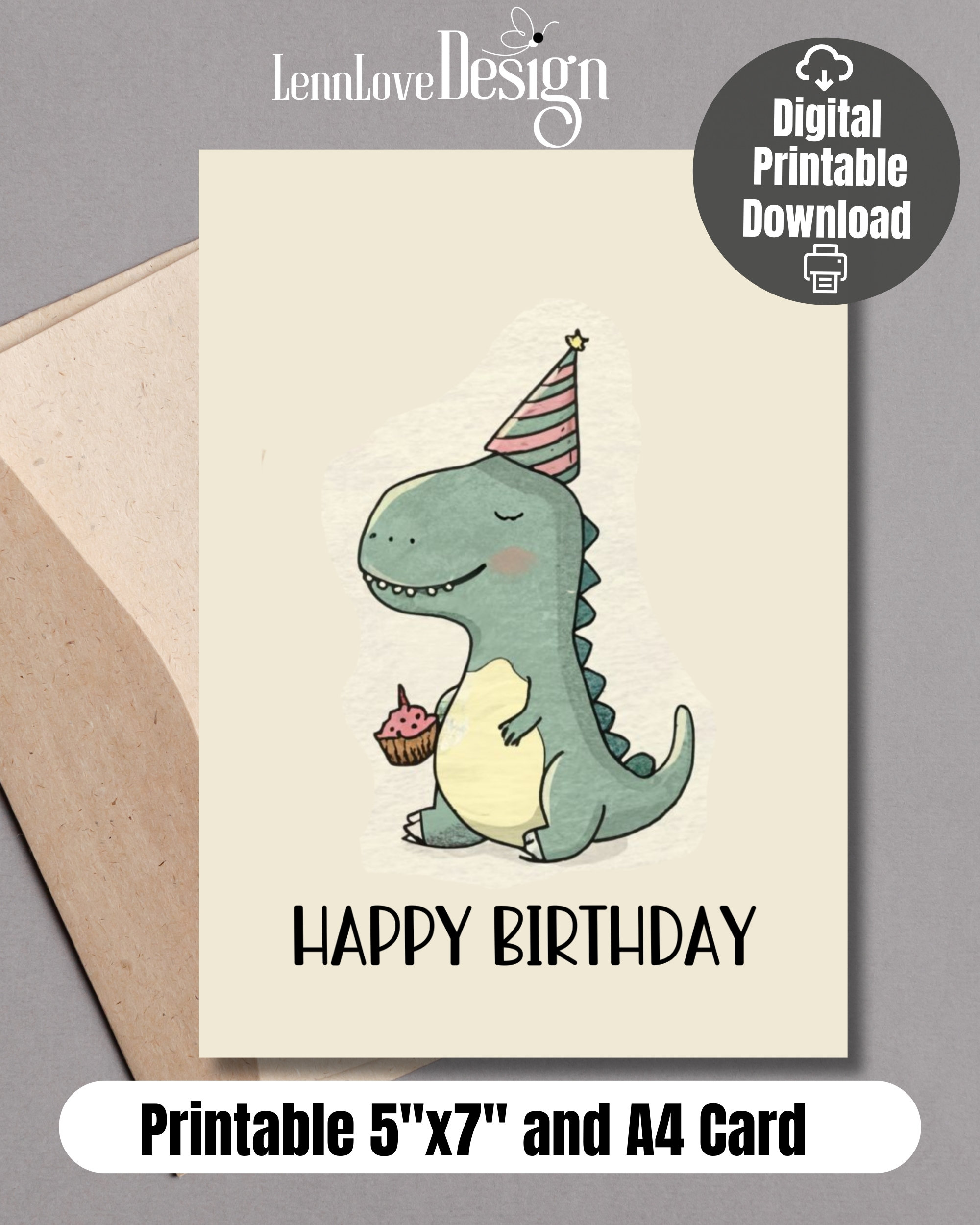 Happy Birthday T-rex, a Dinosaur Downloadable Birthday Card, Birthday ...