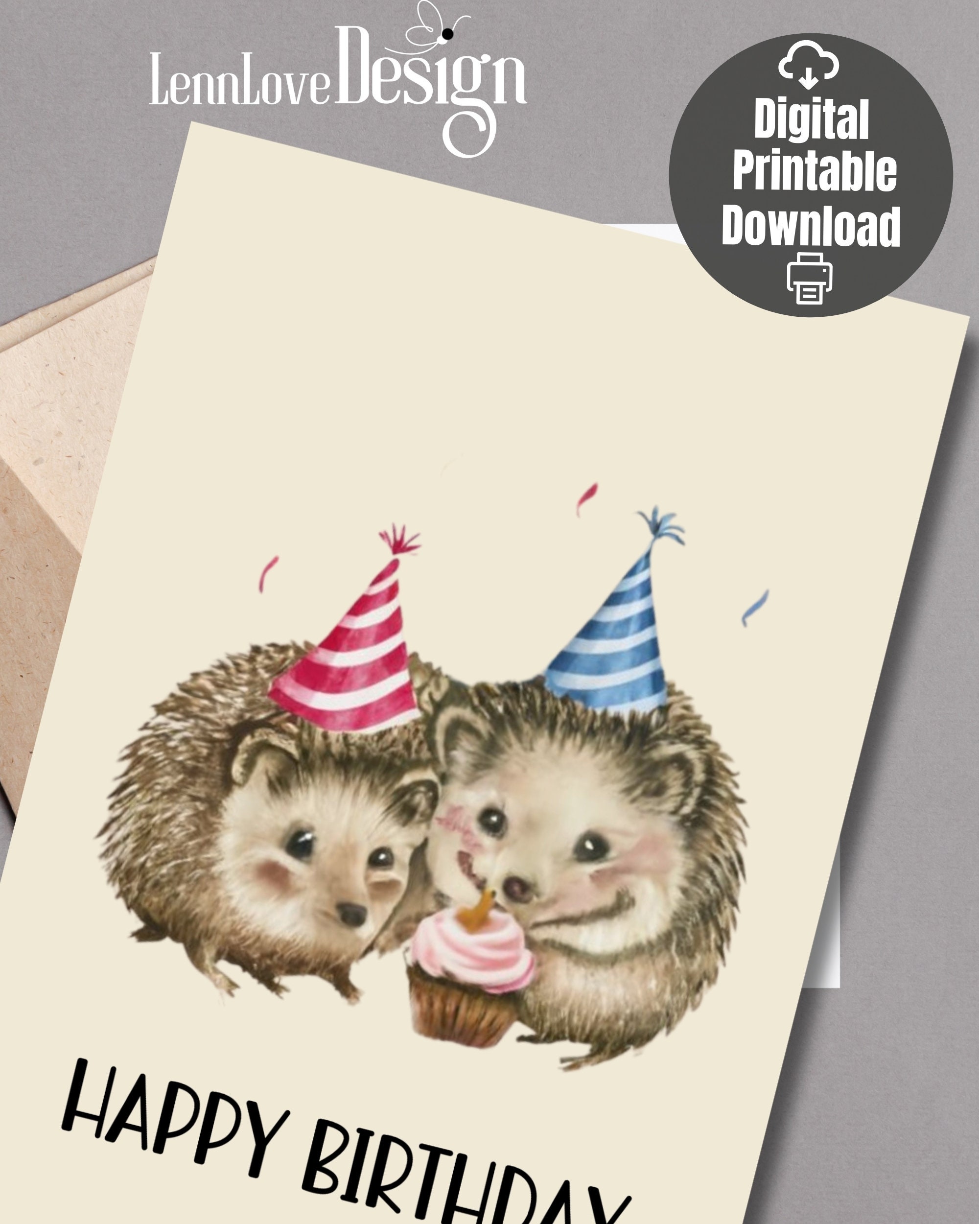 A Set of 5 Happy Birthday Animal Watercolor Cards for Kids, Digital ...