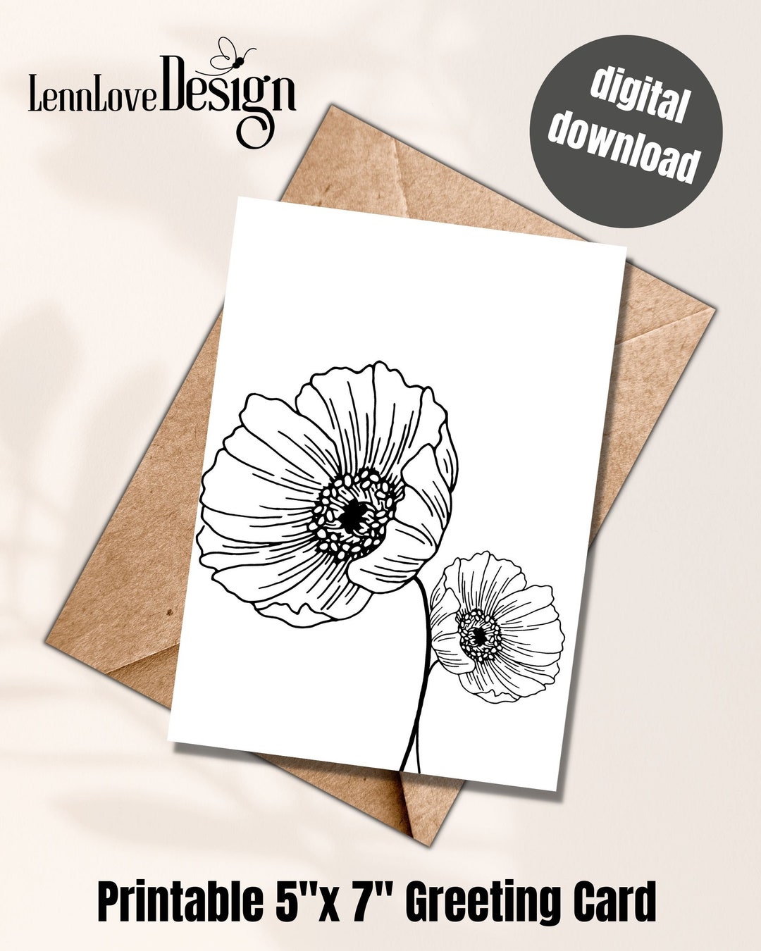 Poppy Flower Line Drawing, Online Greeting Card, E-card, Personal ...