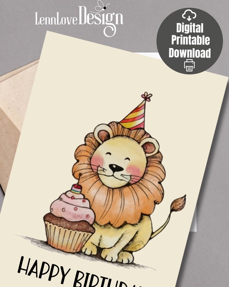 Happy Lion Birthday Card, Digital Birthday Massage Card, Birthday ...