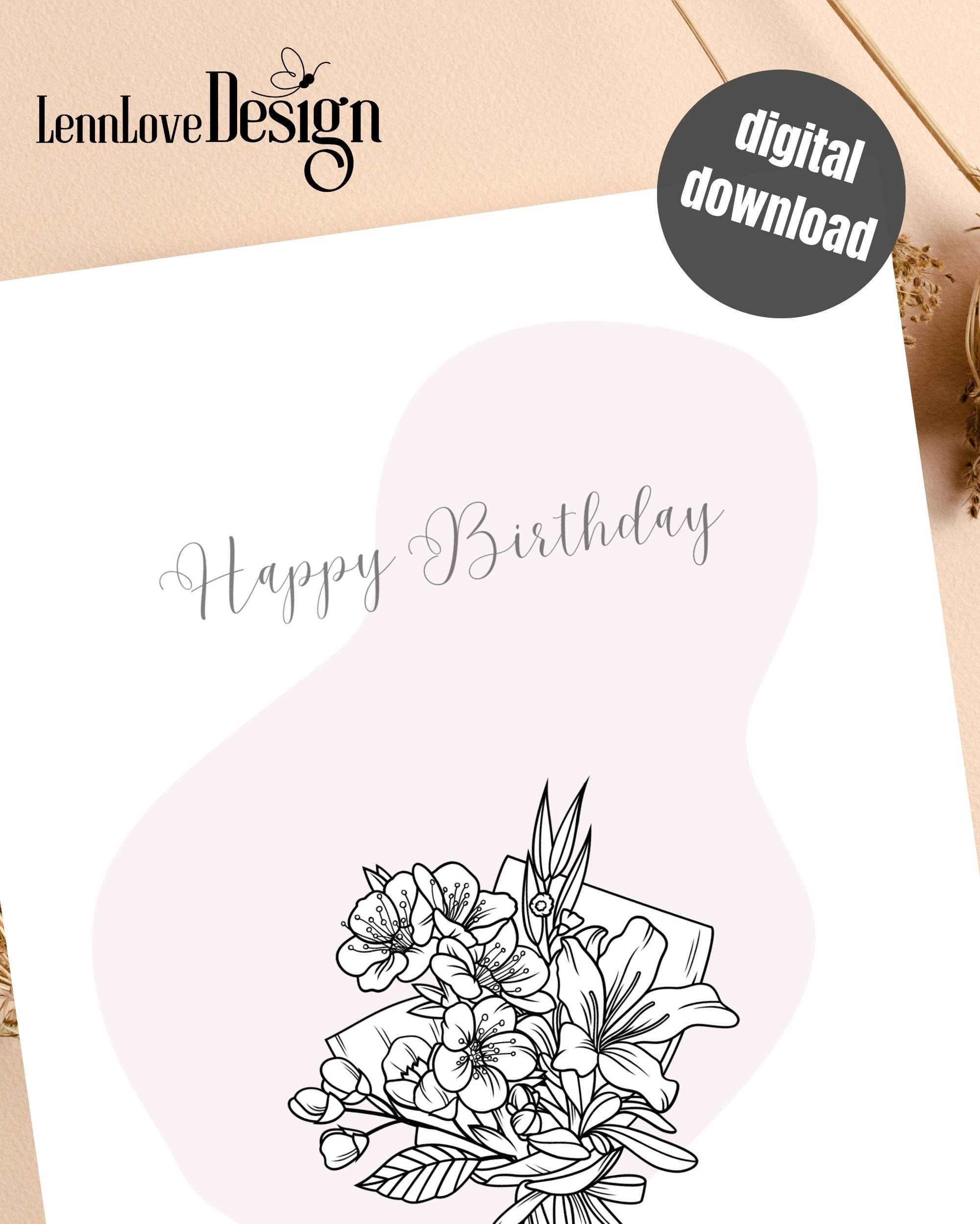 Printable Flower Birthday 4 Pack, Downloadable Celebration Cards ...