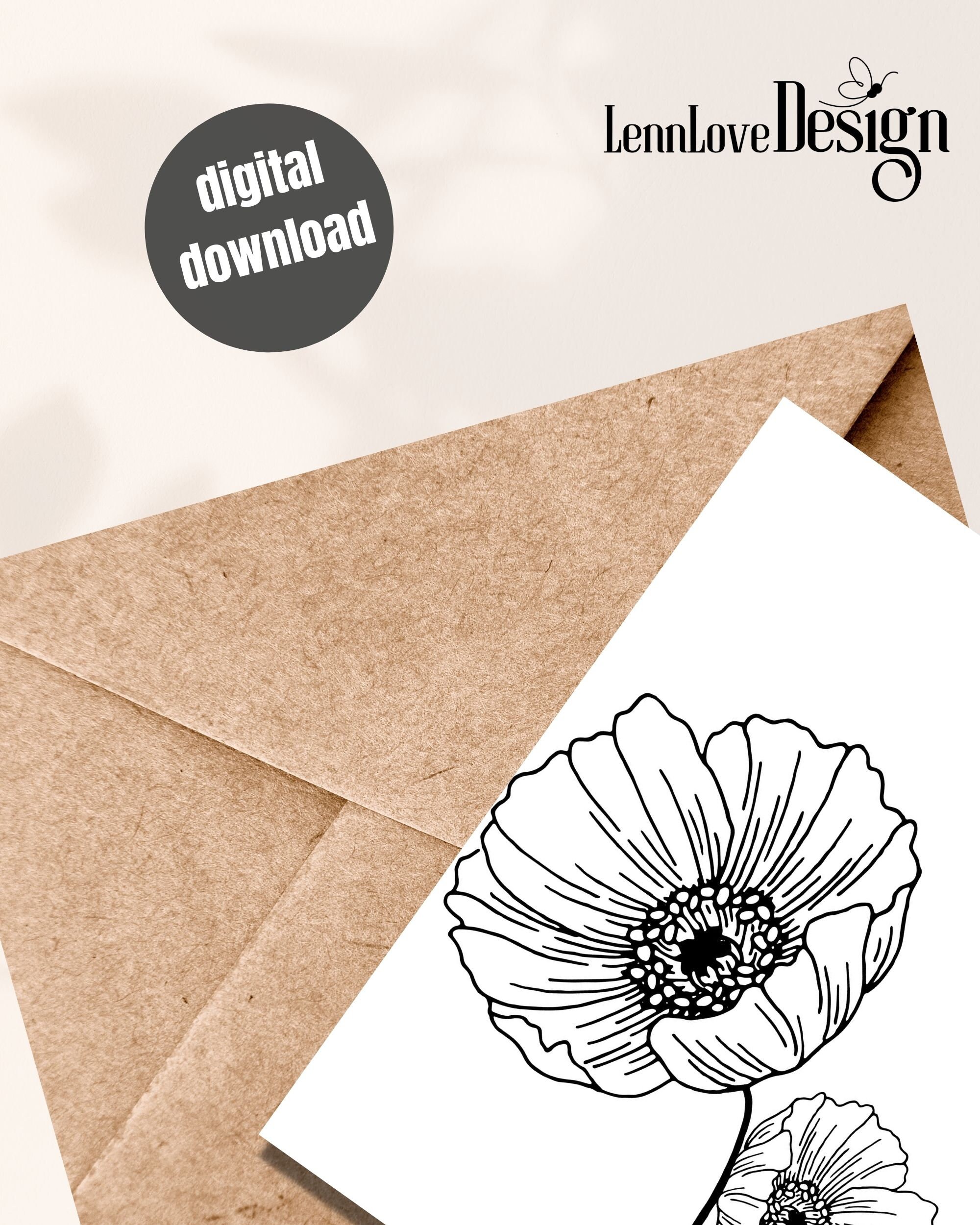 Poppy Flower Line Drawing, Online Greeting Card, E-card, Personal ...