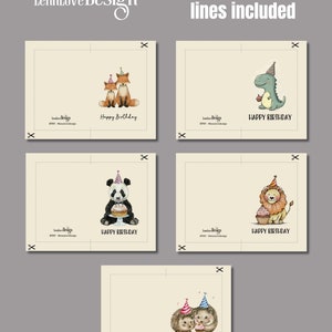 A Set of 5 Happy Birthday Animal Watercolor Cards for Kids, Digital ...