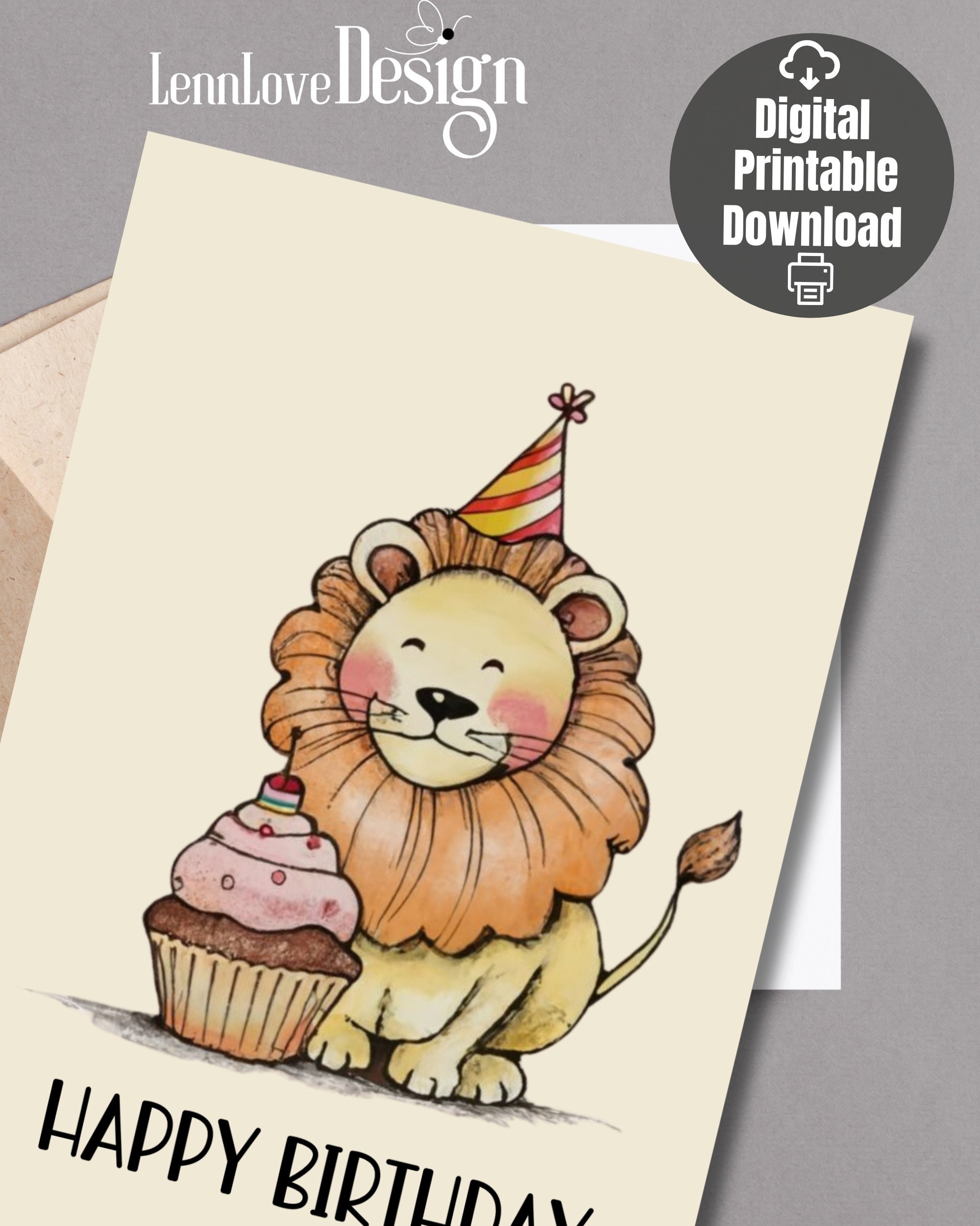 A Set of 5 Happy Birthday Animal Watercolor Cards for Kids, Digital ...