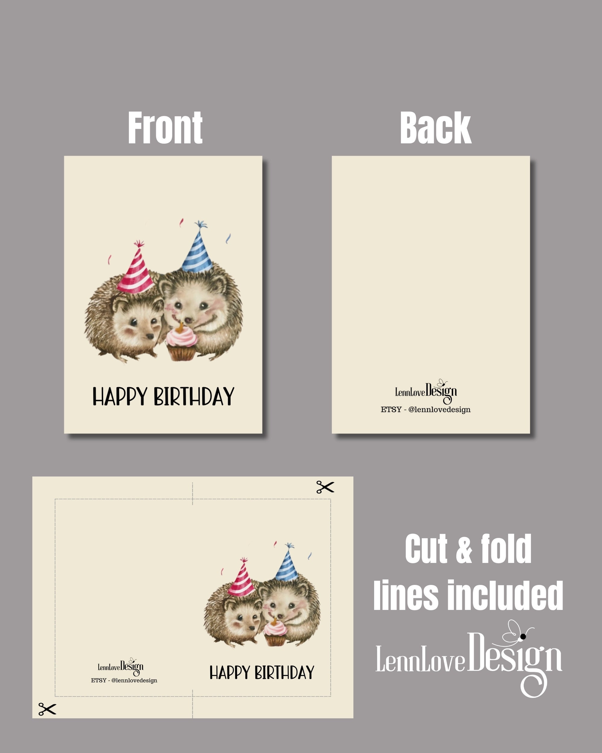 Adorable Hedgehog Birthday Card, Digital Birthday Massage Card ...