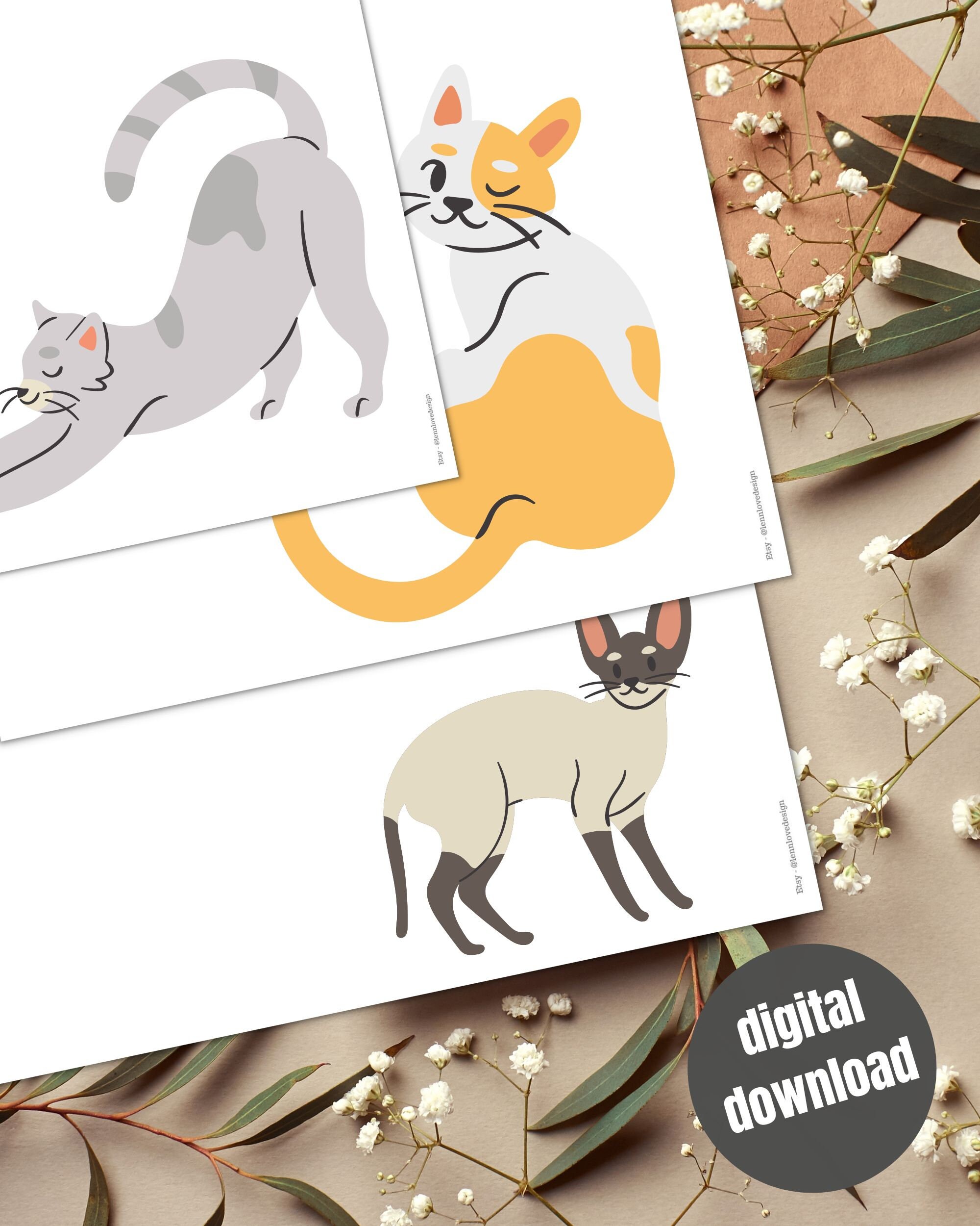 12 Printable CAT Stationary Bundle & 6 Envelopes, Downloadable Cat ...