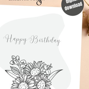 Printable Flower Birthday 4 Pack, Downloadable Celebration Cards, Printable Happy Birthday Cards ...