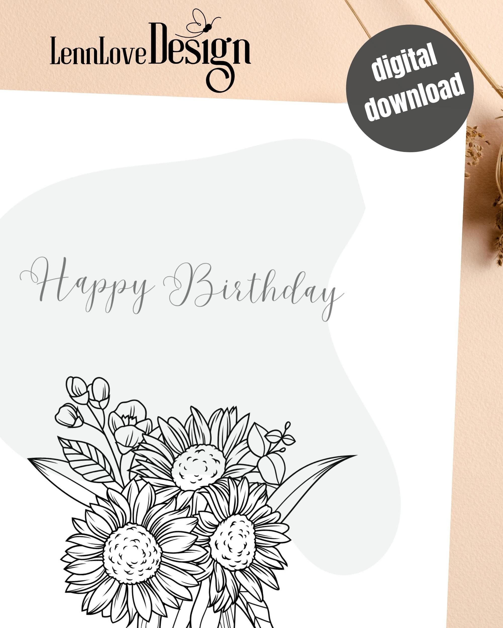 Printable Flower Birthday 4 Pack, Downloadable Celebration Cards ...