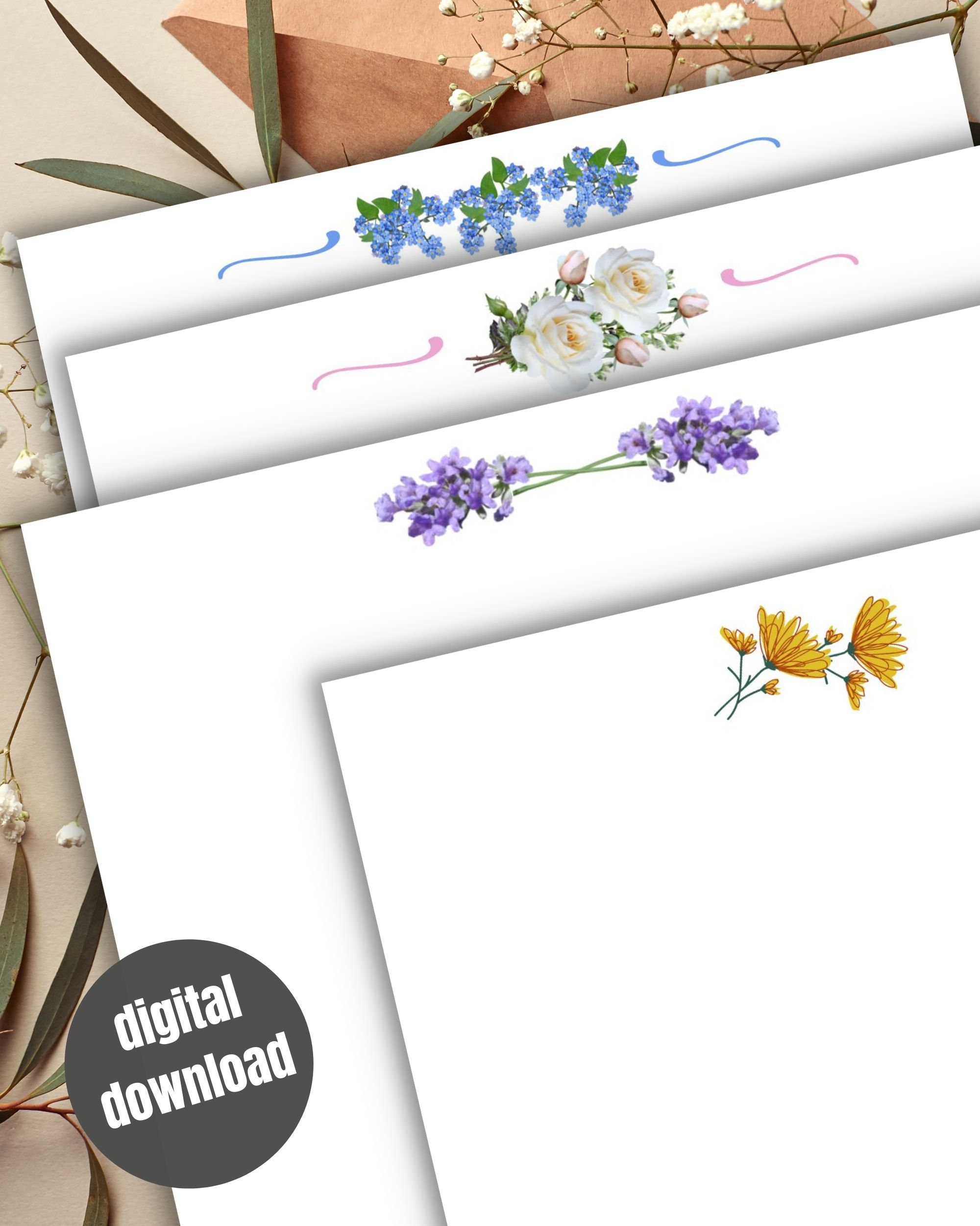 12 Set of Printable Stationary & 6 Envelopes in the Same Design ...
