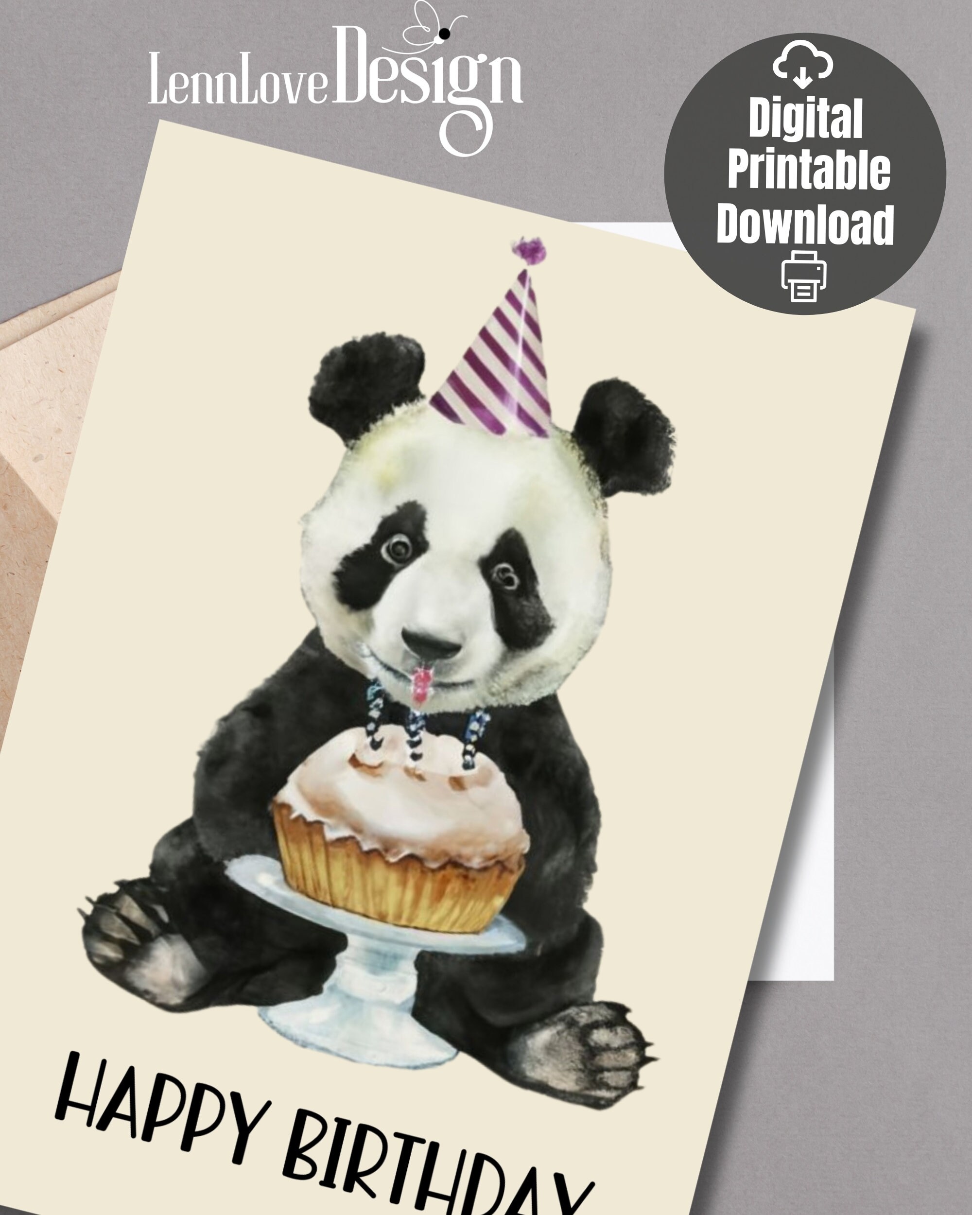 A Set of 5 Happy Birthday Animal Watercolor Cards for Kids, Digital ...