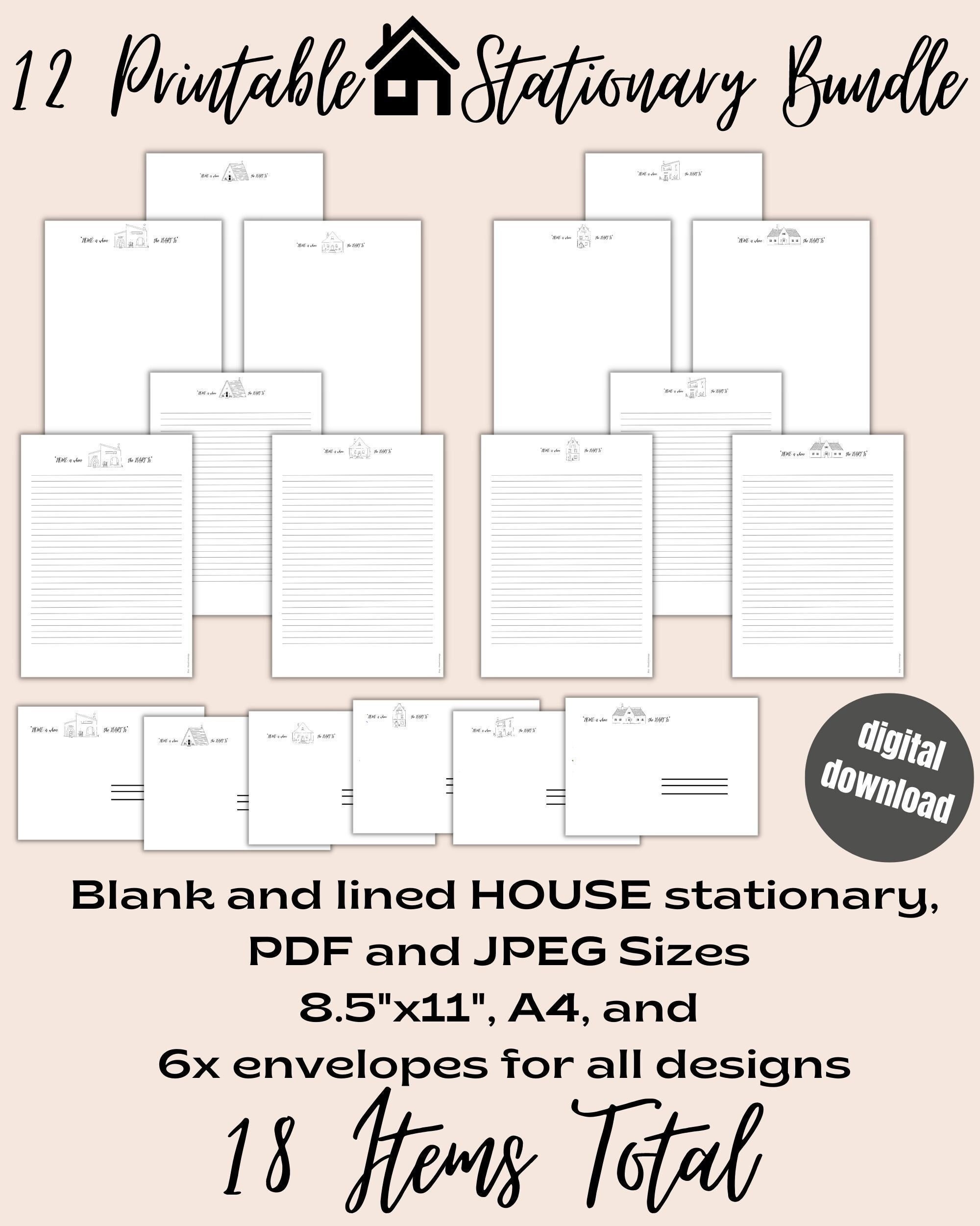 12 Printable Houses Stationary & 6 Envelopes, Direct Downloads, Instant ...
