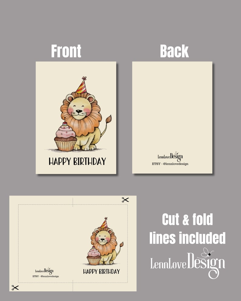 Happy Lion Birthday Card, Digital Birthday Massage Card, Birthday ...