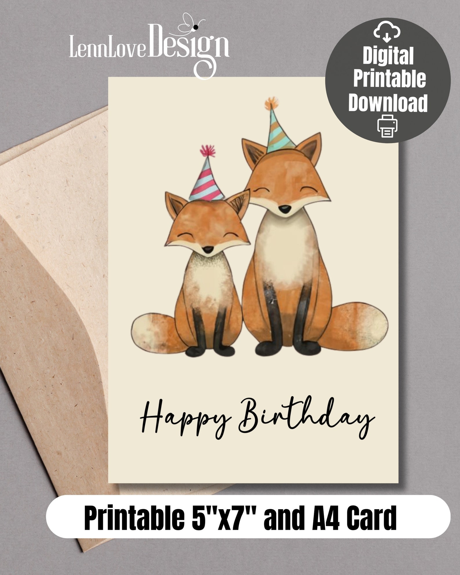 Happy Birthday Fox, Digital and Downloadable Birthday Card, Birthday ...