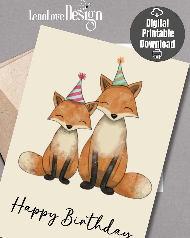 Happy Birthday Fox, Digital and Downloadable Birthday Card, Birthday ...