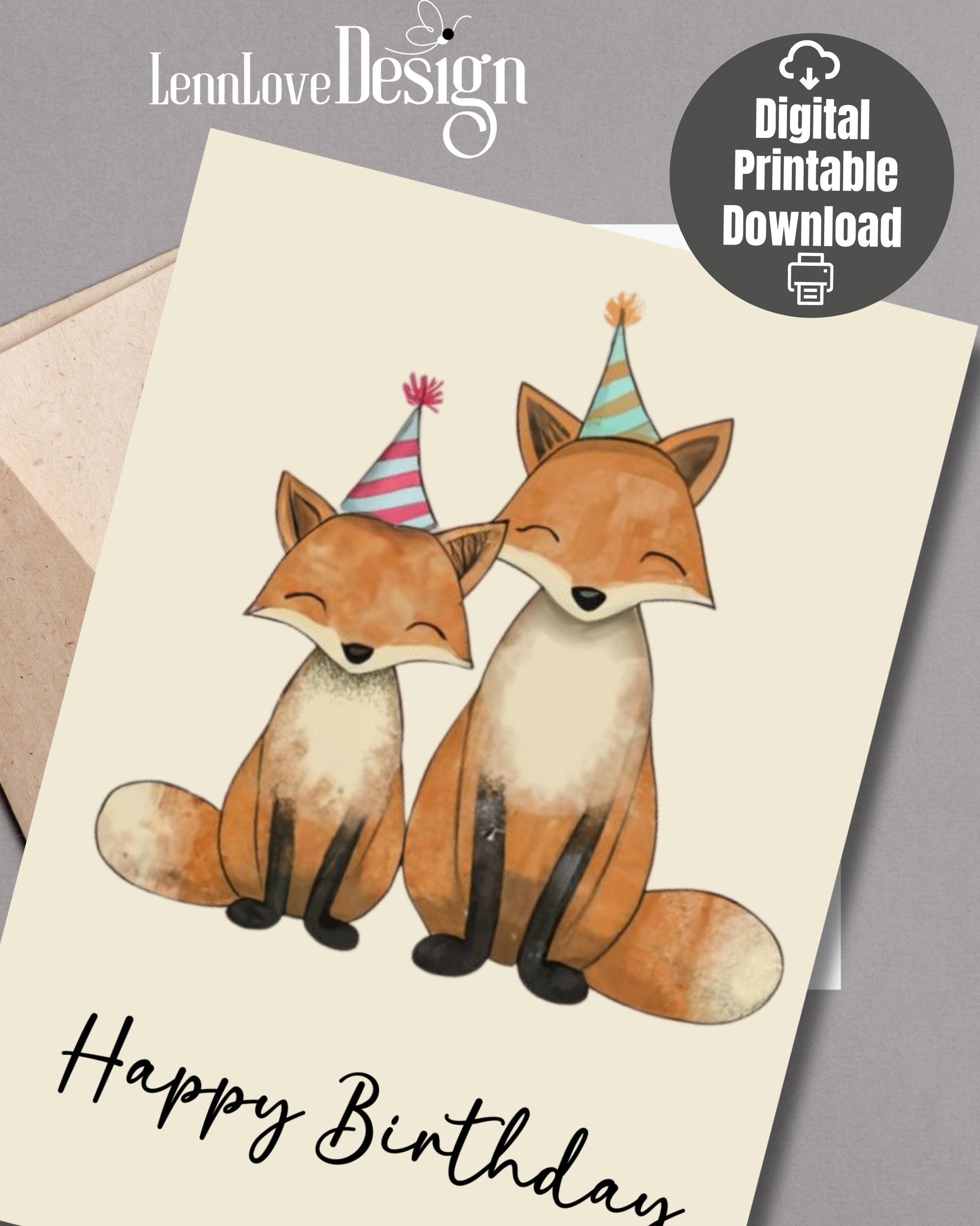 Happy Birthday Fox, Digital and Downloadable Birthday Card, Birthday ...