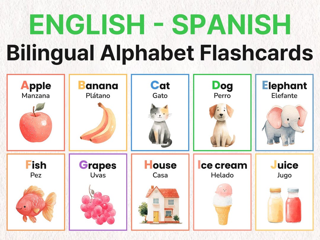 Bilingual Alphabet Flashcards | English Spanish Printable for Kids ...