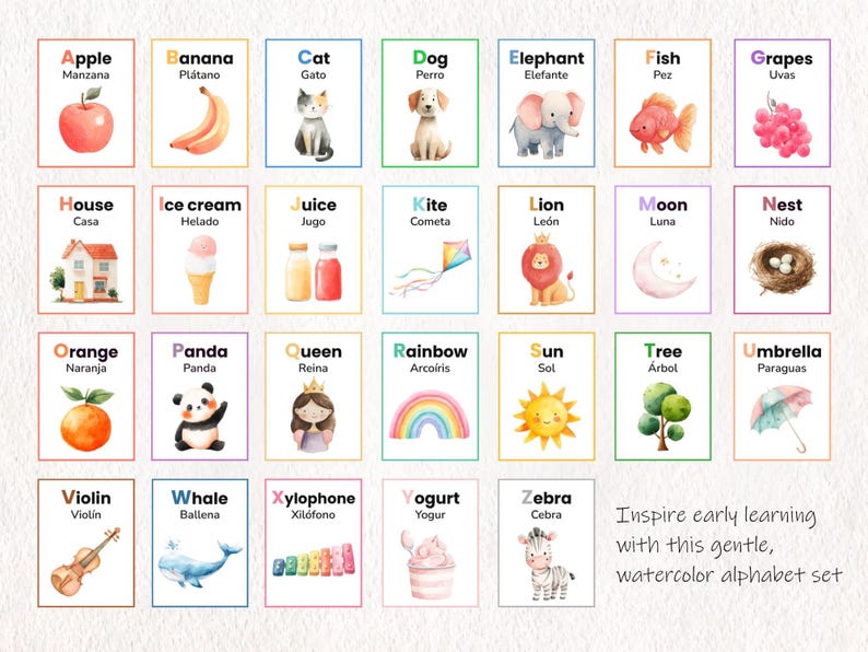 Bilingual Alphabet Flashcards | English Spanish Printable for Kids ...