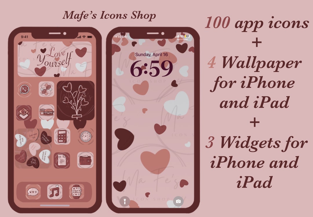 Ios 14 Heart Theme Hand Drawn Icons, Cute, Pink and White Icons Pack ...