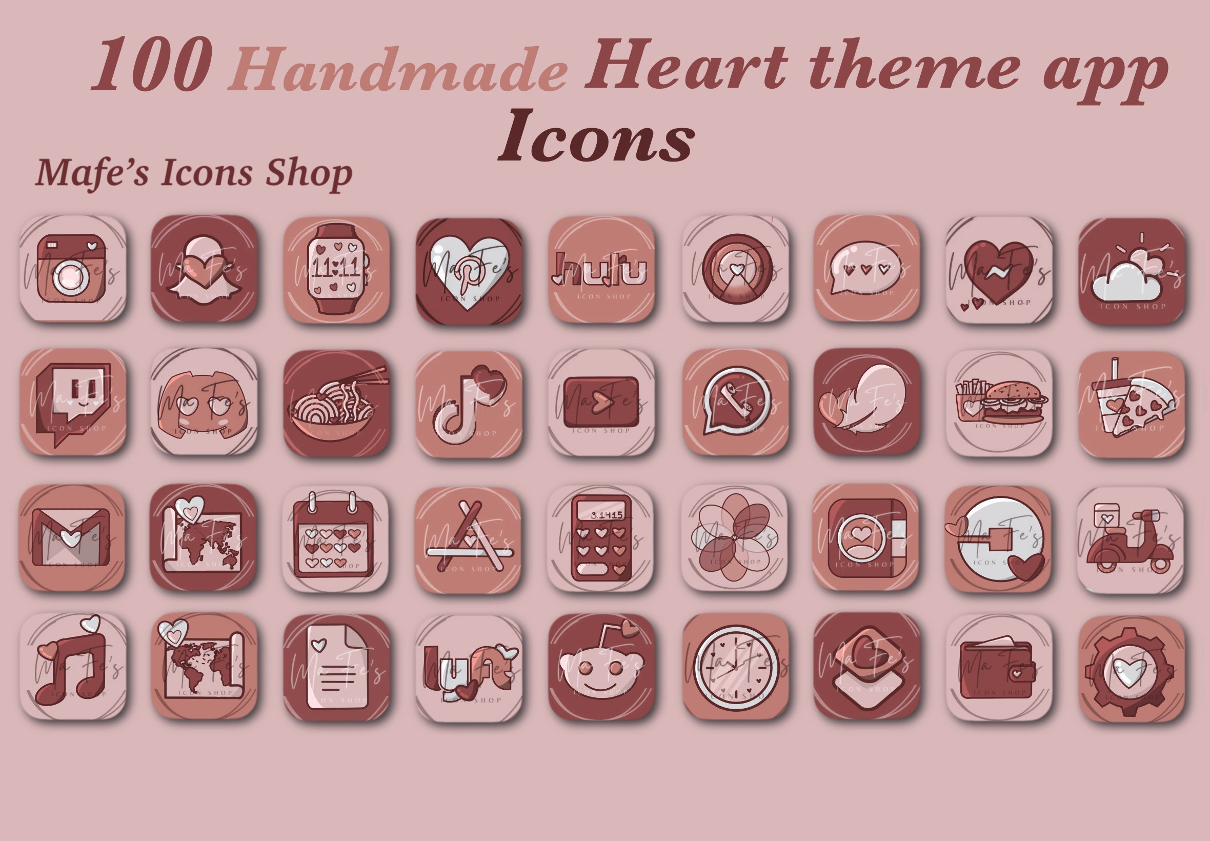 Ios 14 Heart Theme Hand Drawn Icons, Cute, Pink and White Icons Pack ...