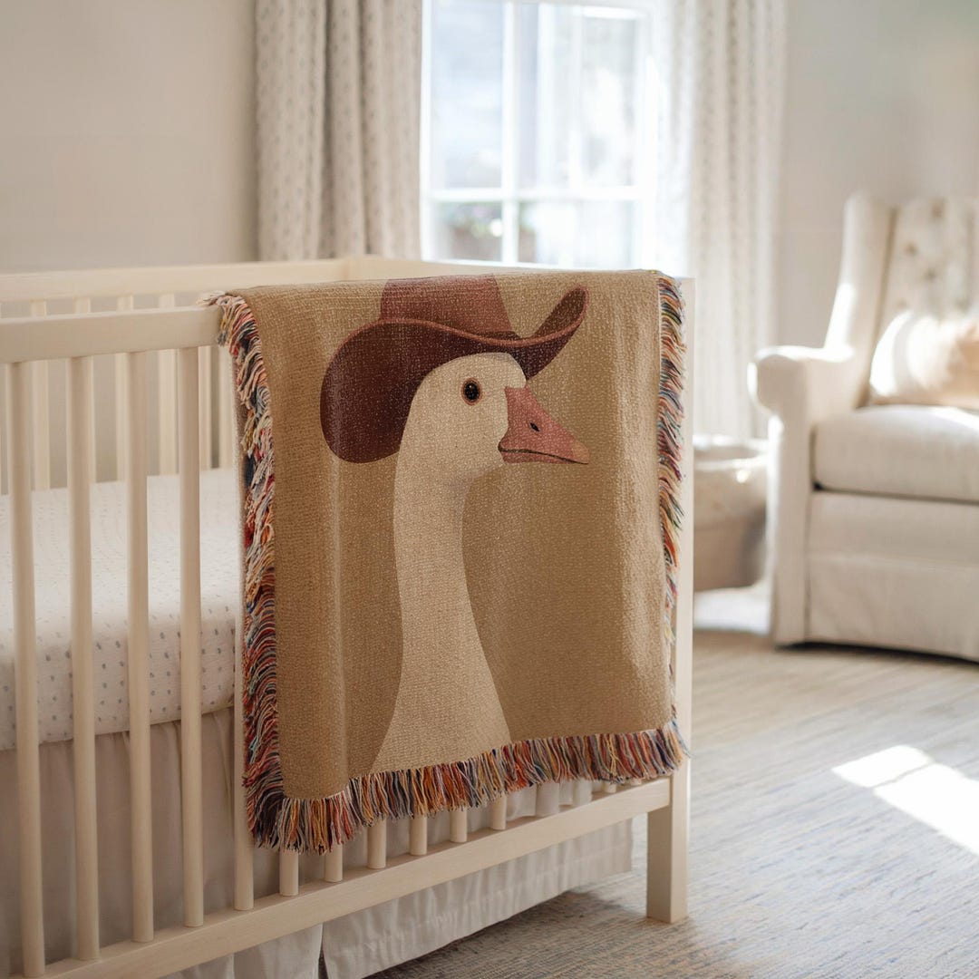 Cowboy Goose Woven Blanket: Western Nursery Tapestry - Etsy