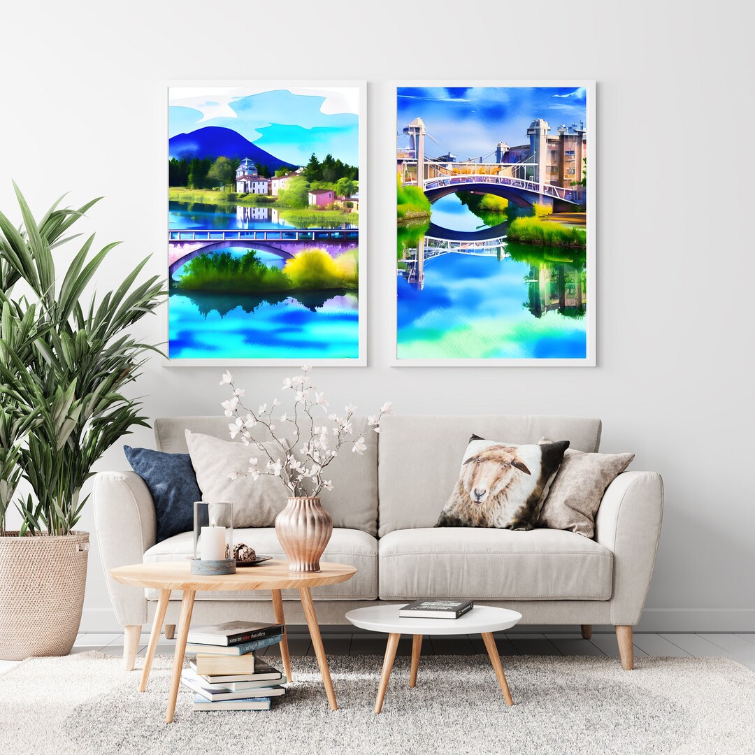 Ai Generated Water Color Digital Art of a Bridge Surrounded by Colorful ...