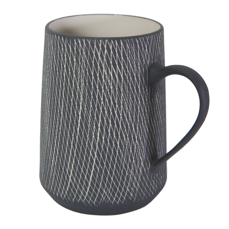 Handcrafted Crosshatch Ceramic Coffee Cup With Handle, 20oz Large ...