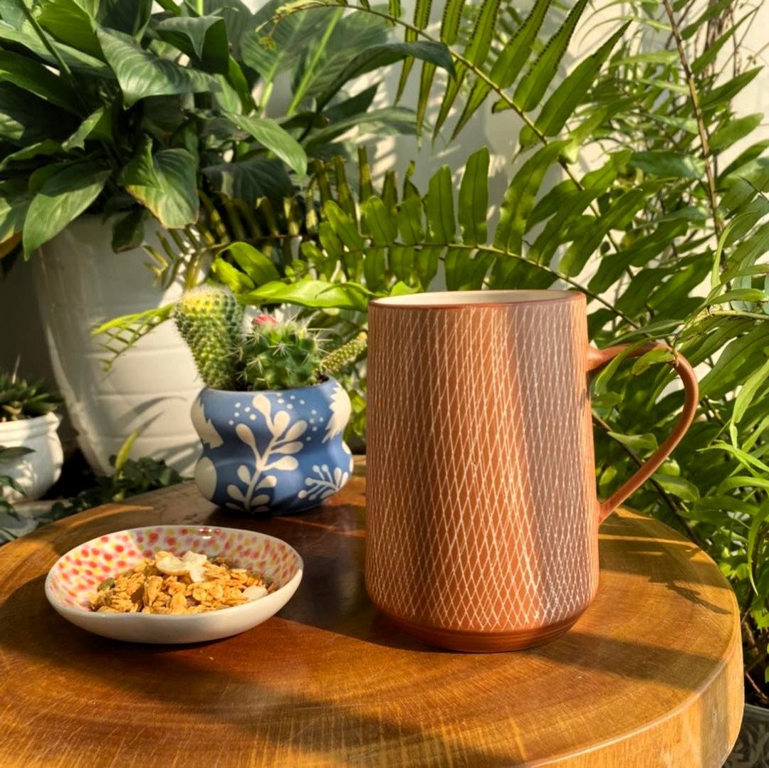 Handcrafted Brick Crosshatch Ceramic Coffee Cup, 20oz Large Capacity ...