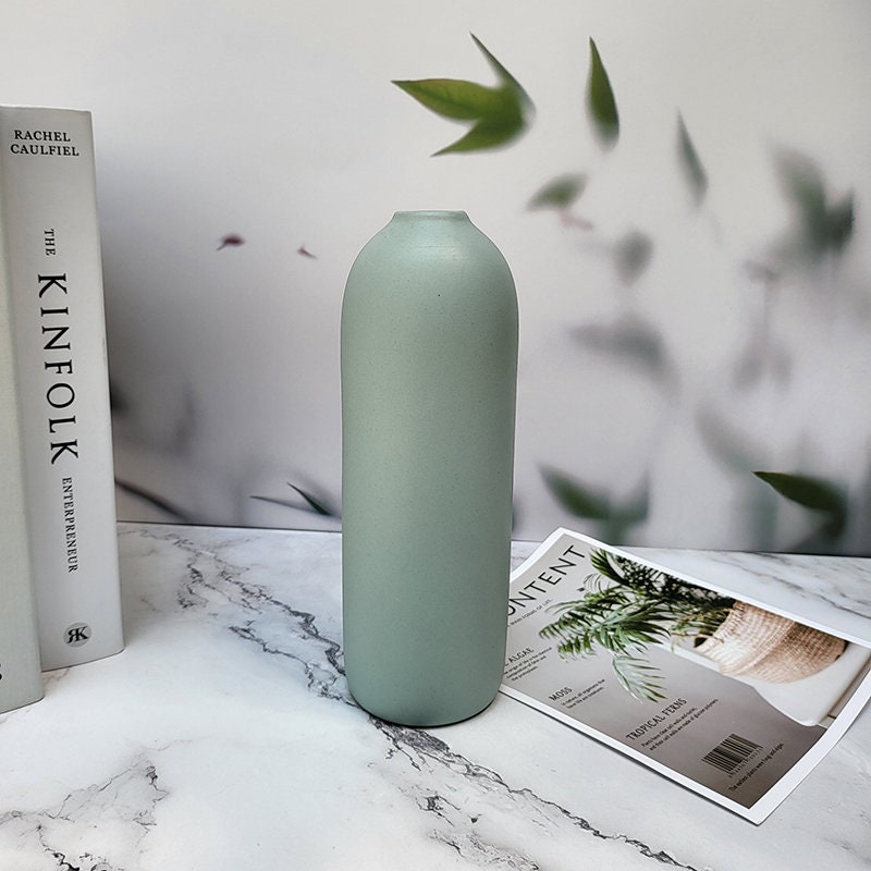 Sage Green Ceramic Flower Vase, Cylinder Table Decor Vase, Tall Flower ...