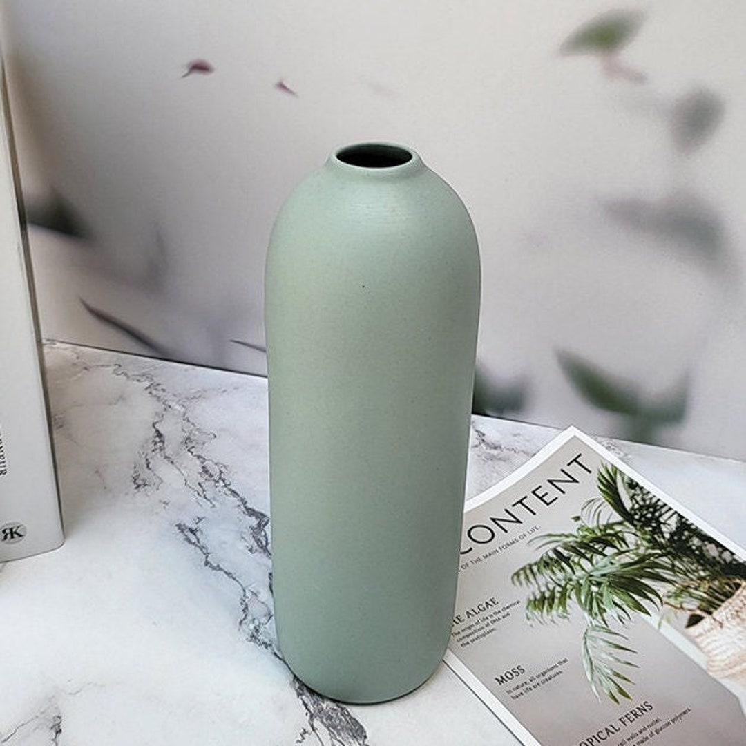 Sage Green Ceramic Flower Vase, Cylinder Table Decor Vase, Tall Flower ...