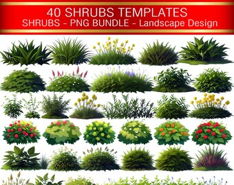 Colorful Bushes Clipart, Shrub Digital Greenery, Summer Plant ...