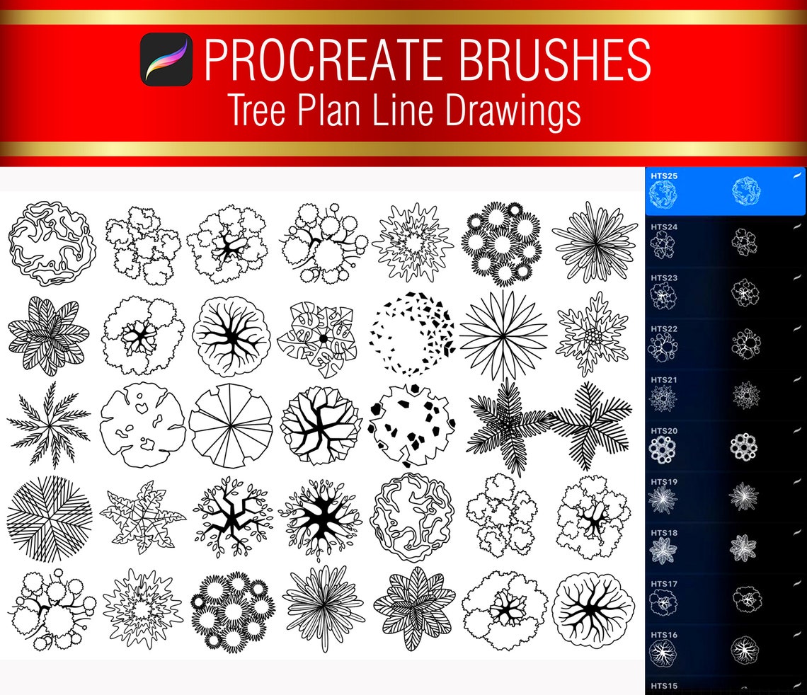 Procreate Tree Brush Pack, Procreate Tree Plan Stamp,tree Brush Set ...