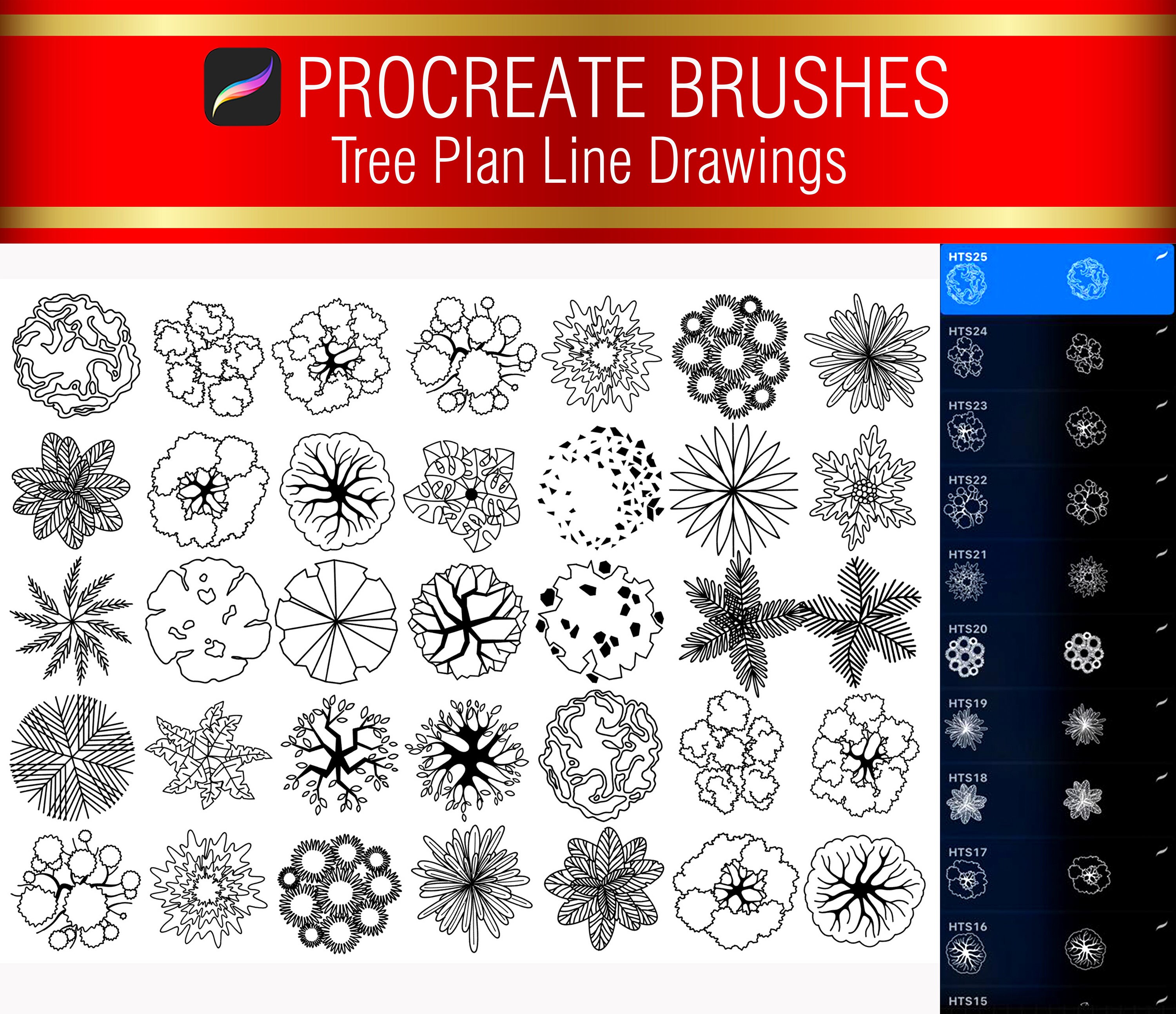 Procreate Tree Brush Pack, Procreate Tree Plan Stamp,tree Brush Set ...