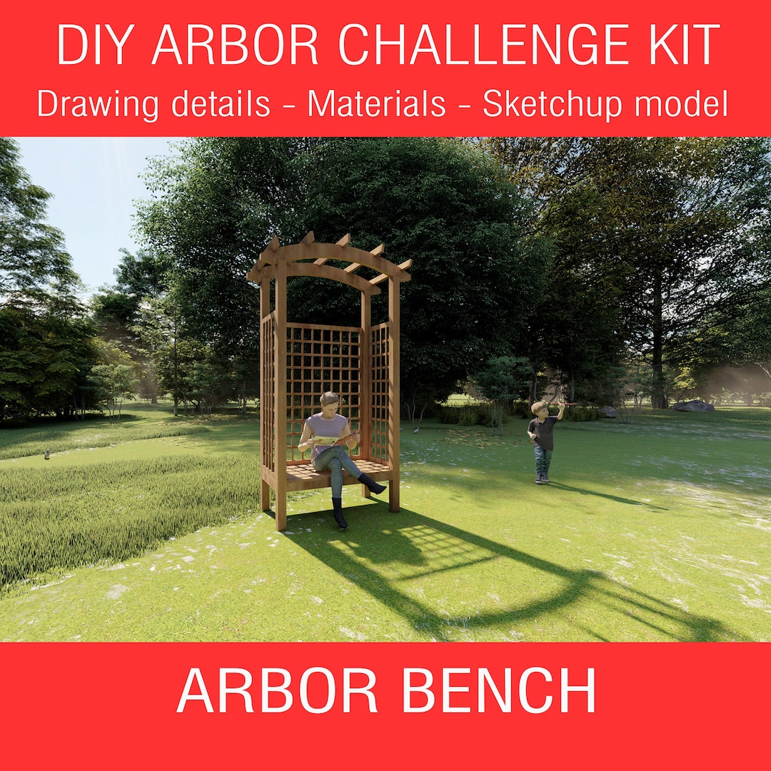 Arbor Bench DIY Plan: Gable Roof Garden Arbor With Seating (digital ...